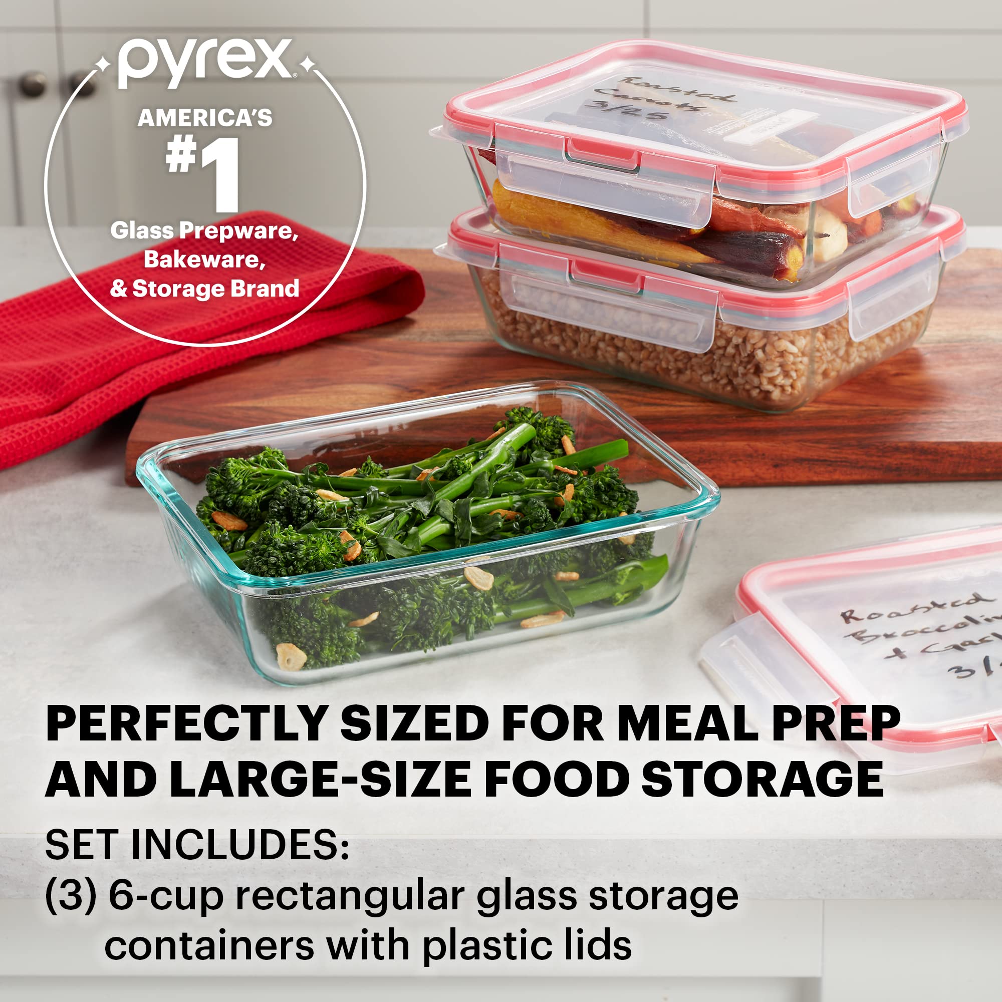 Mua Pyrex Freshlock (3-Pack, 6 Cup) Glass Food Storage Containers Set ...