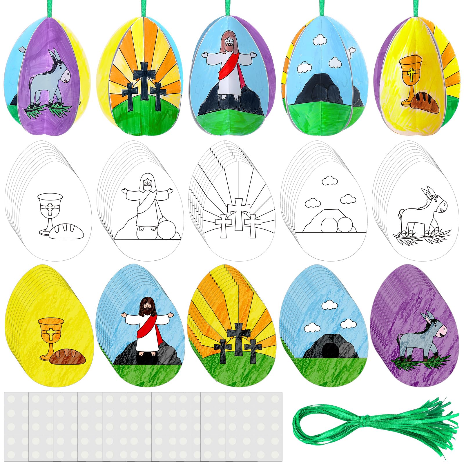 Hollowfly 36 Sets Easter Story 3D Egg Craft Coloring Set with Sunday ...