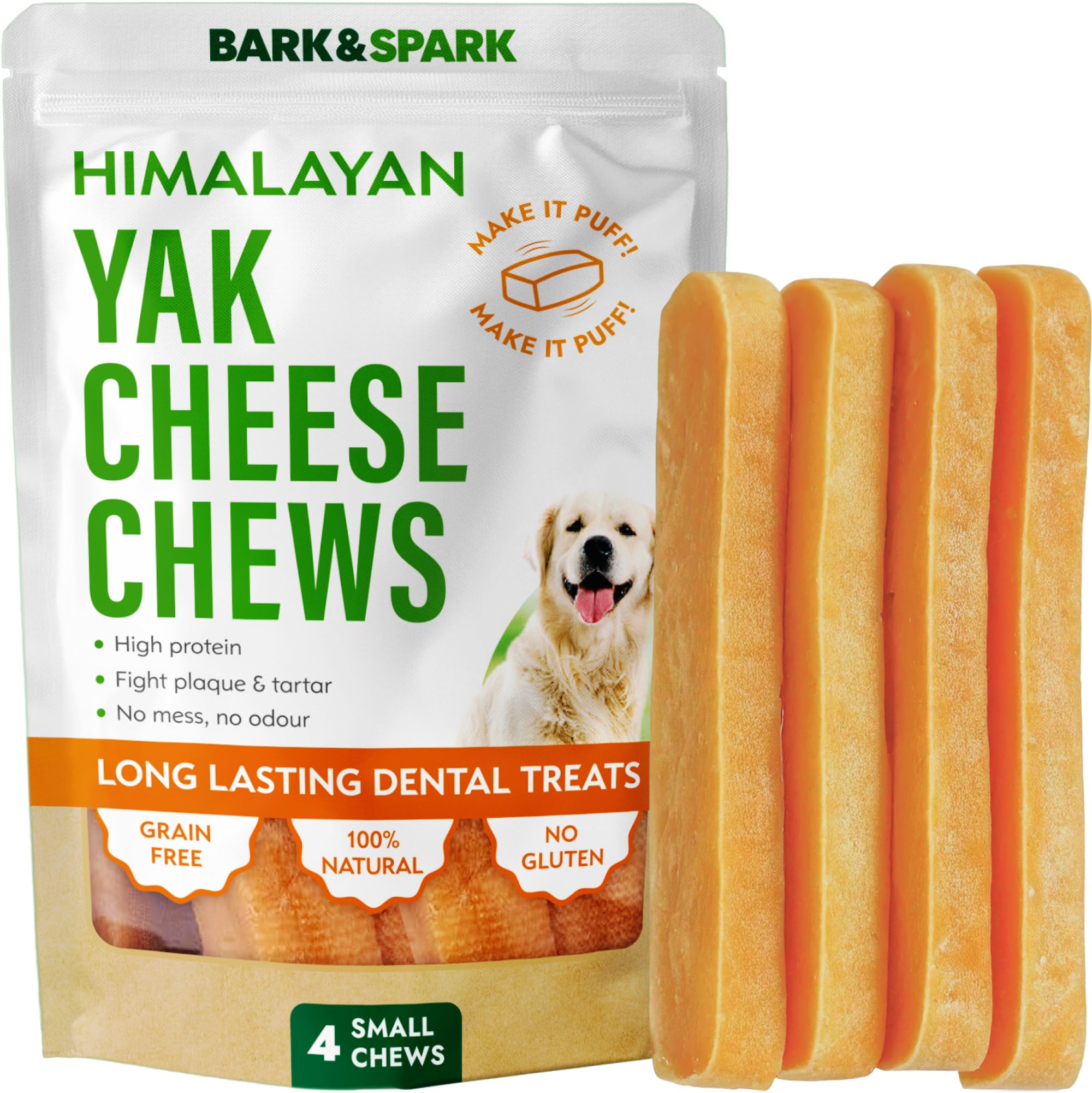 BARK&SPARK Yak Cheese Himalayan Dog Chews - 100% Natural & Long Lasting ...