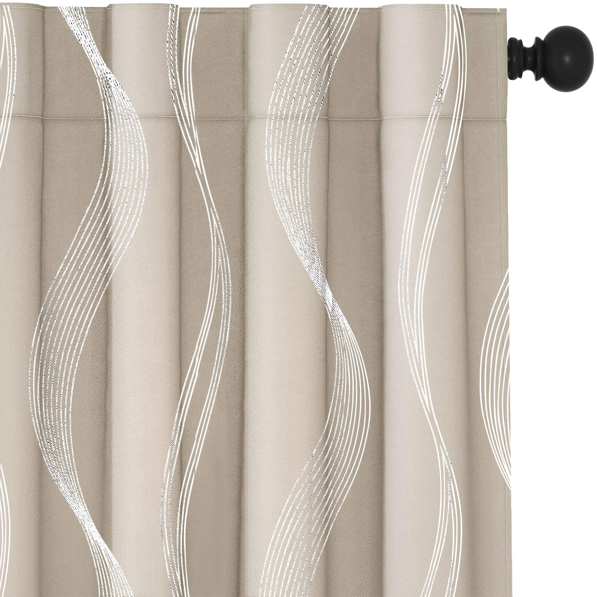 Deconovo Blackout Back Tab Silver Curved Wave Pattern Printed Curtains ...