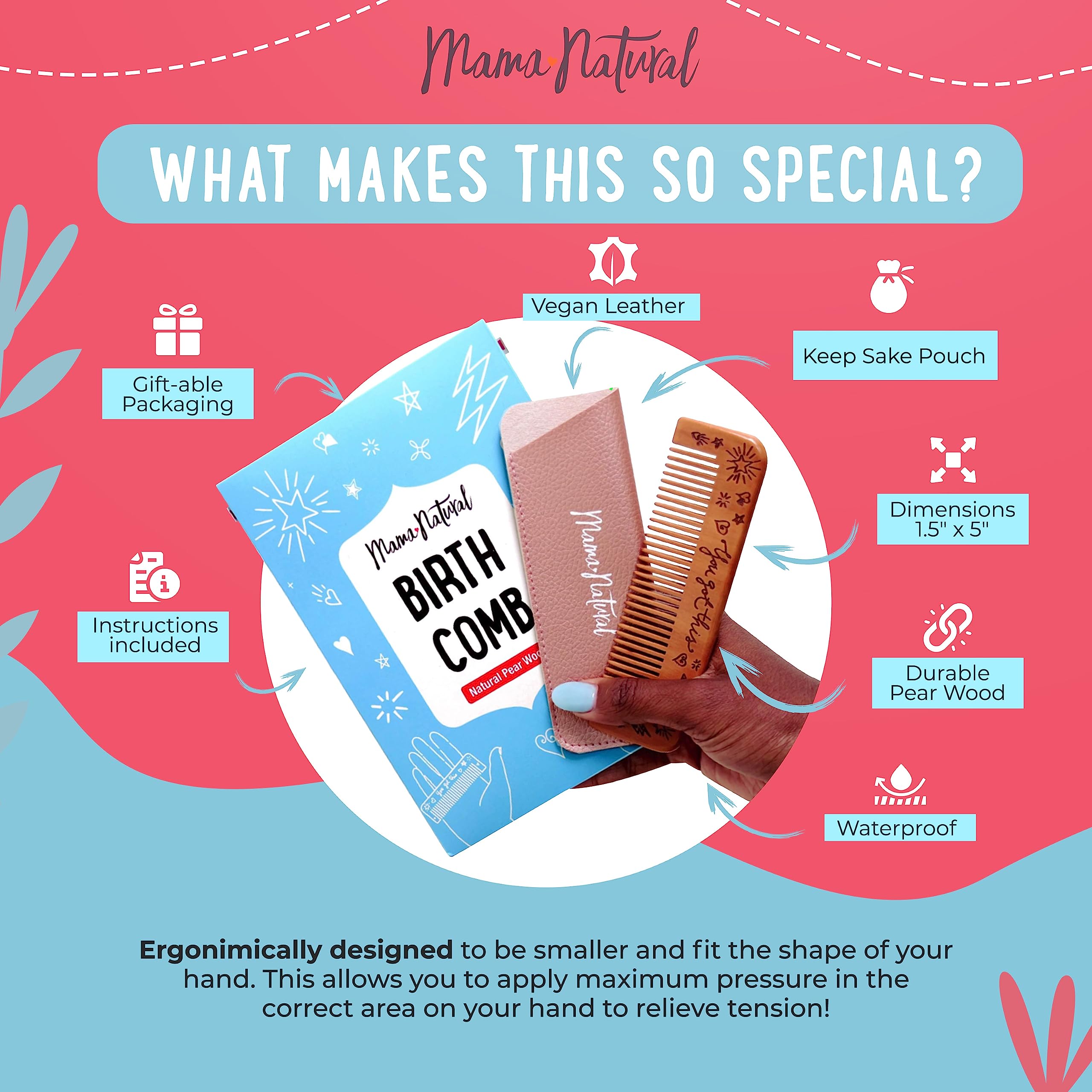 Mua Mama Natural Birthing Comb for Labor Pain Relief | Wood Comb for ...