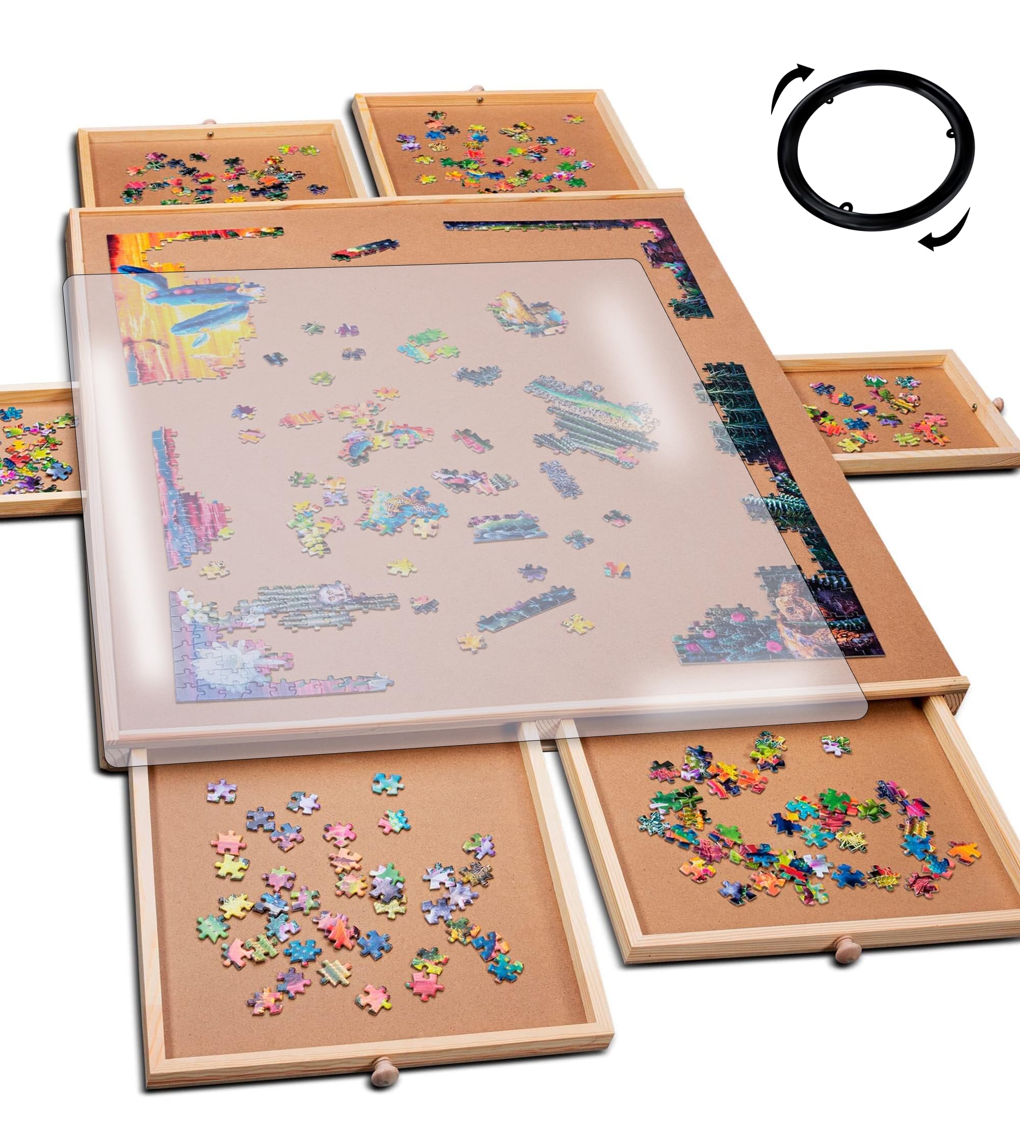 PlayVibe 1500 Piece Rotating Puzzle Board with Drawers and Cover ...