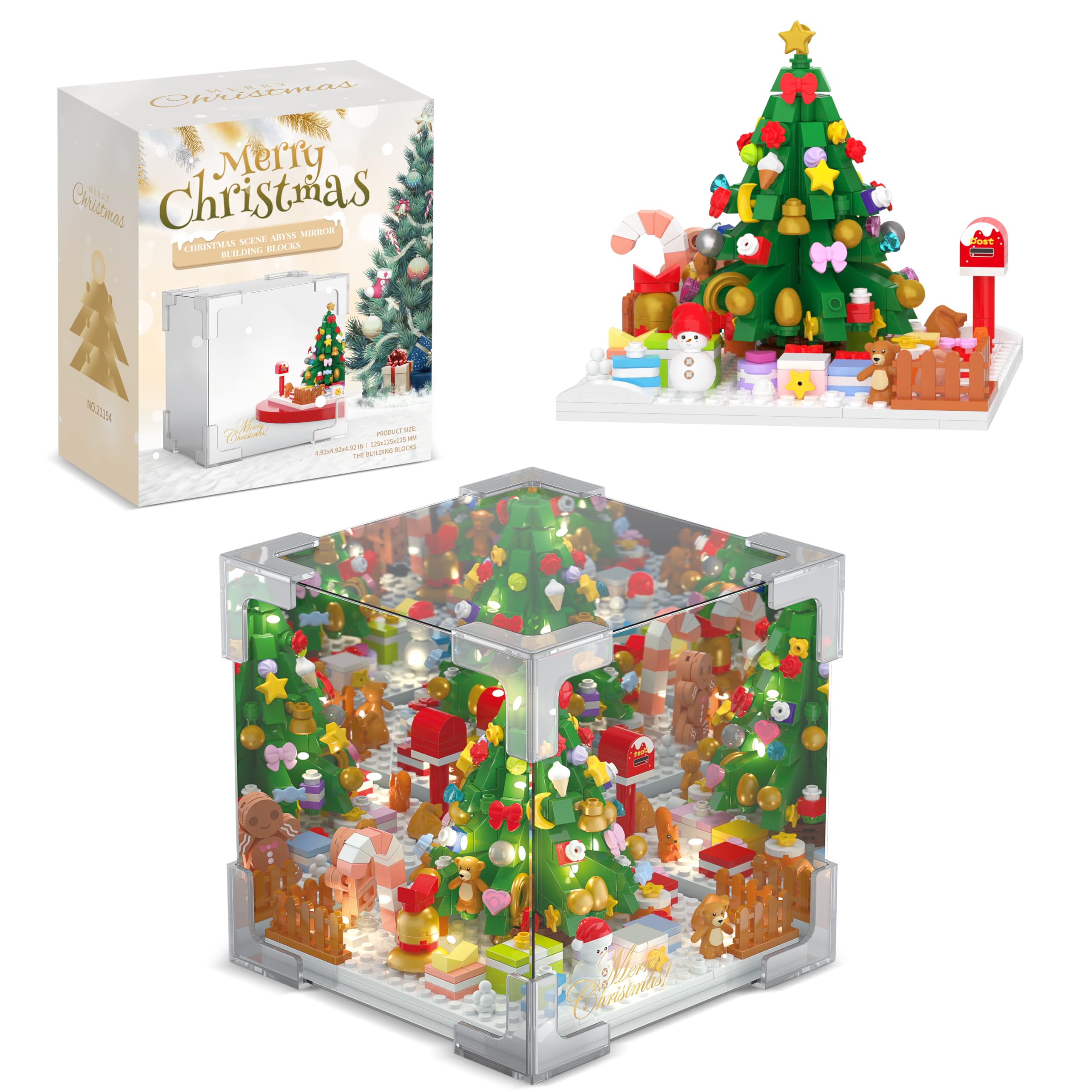 Wowok Christmas Tree Building Blocks Set, LED Infinity Mirror Cube, DIY ...