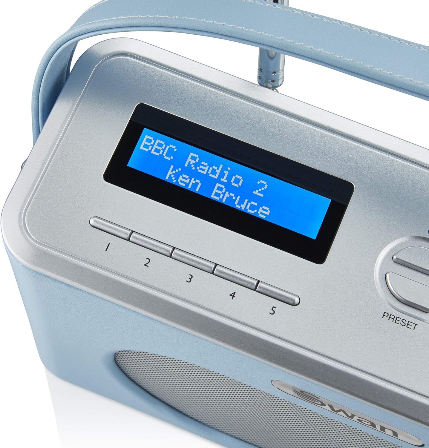 Swan Blue Retro Radio, 3W Power Output, 24 Hour Auto Adjusting Clock ...