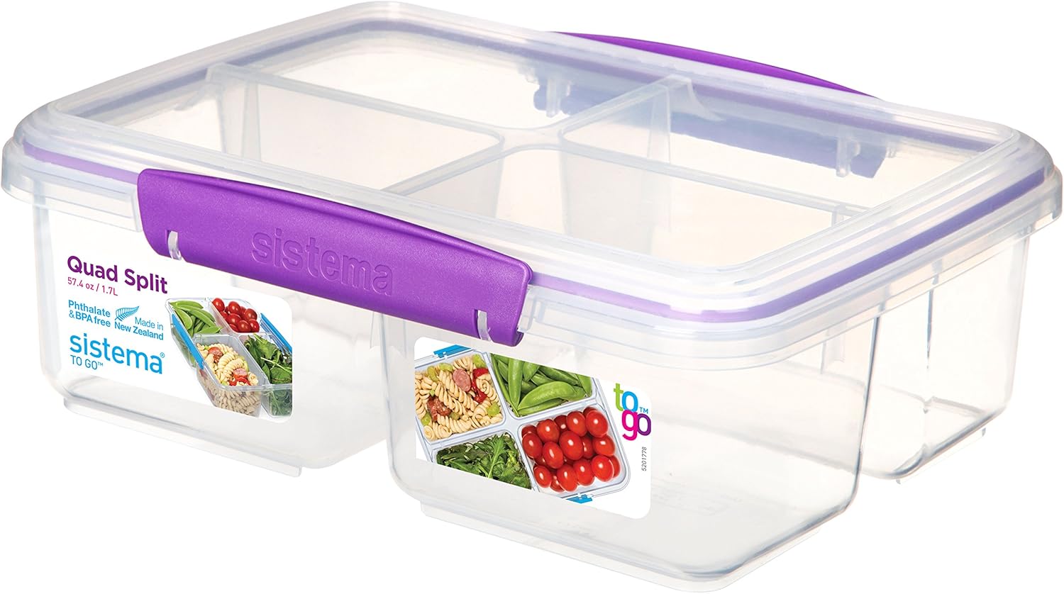 Sistema 1007708 To Go Quad Split Food Storage Container, Clear with ...