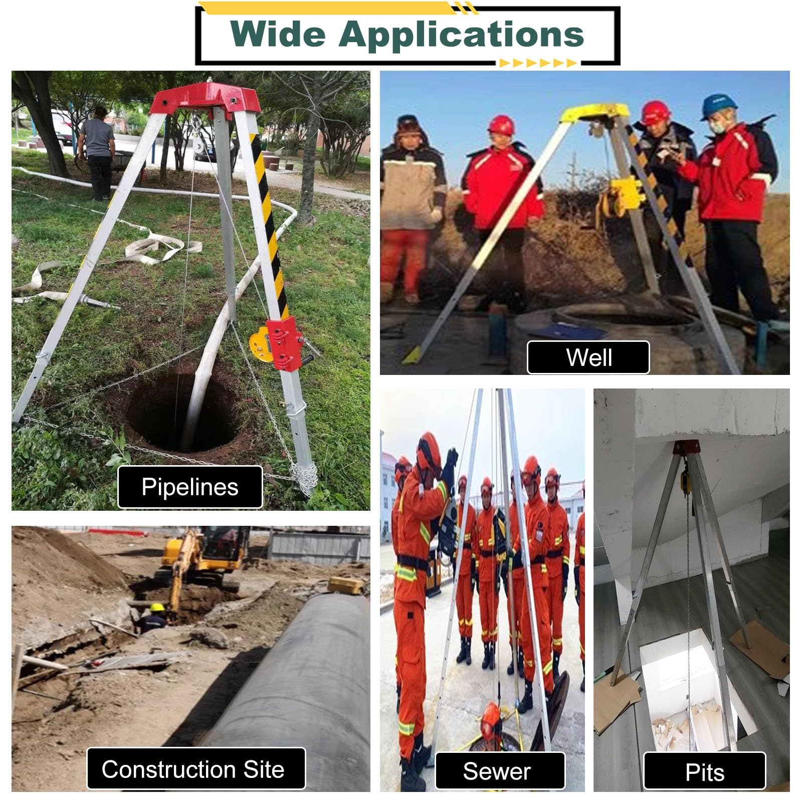 SRNSAEB Firefighting Rescue Tripod With Retractable 7' Legs, 1200/1800/ 2600 LBS Winch & Falling ...