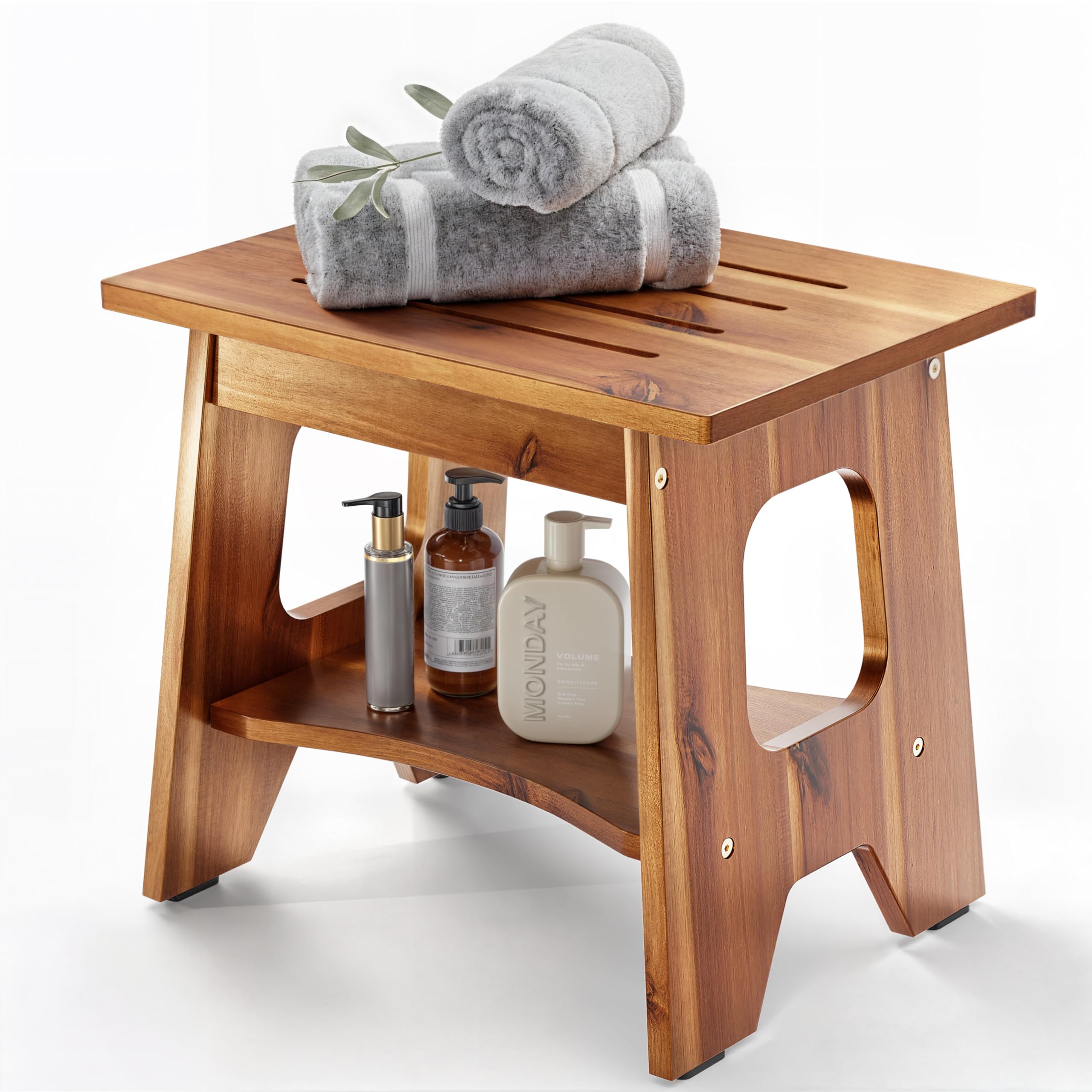 TINAMO 15" Acacia Wood Shower Benches for Inside Shower - Wooden Stool ...