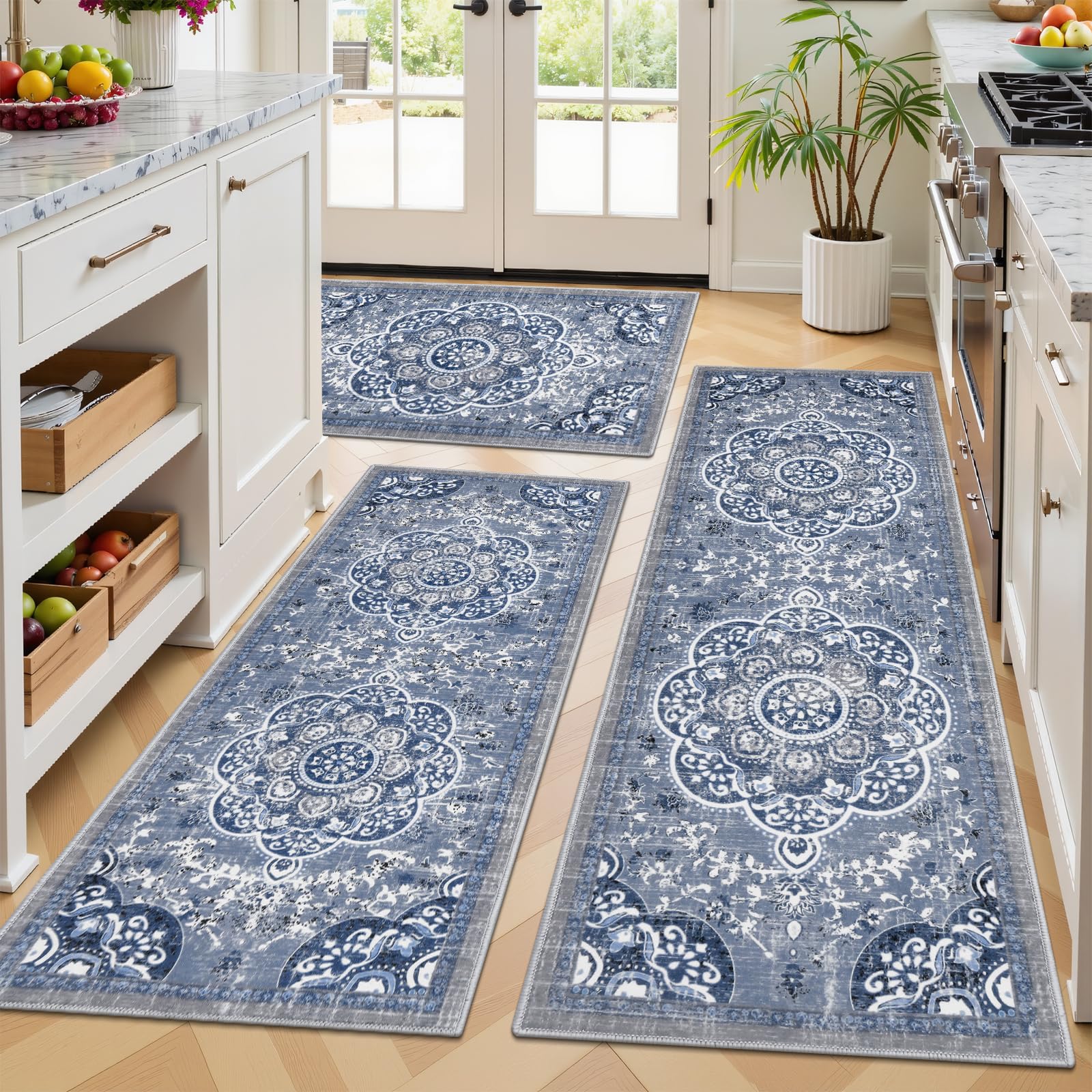 Ileading Boho Kitchen Rugs Sets 3 Piece with Runner Floral Kitchen ...