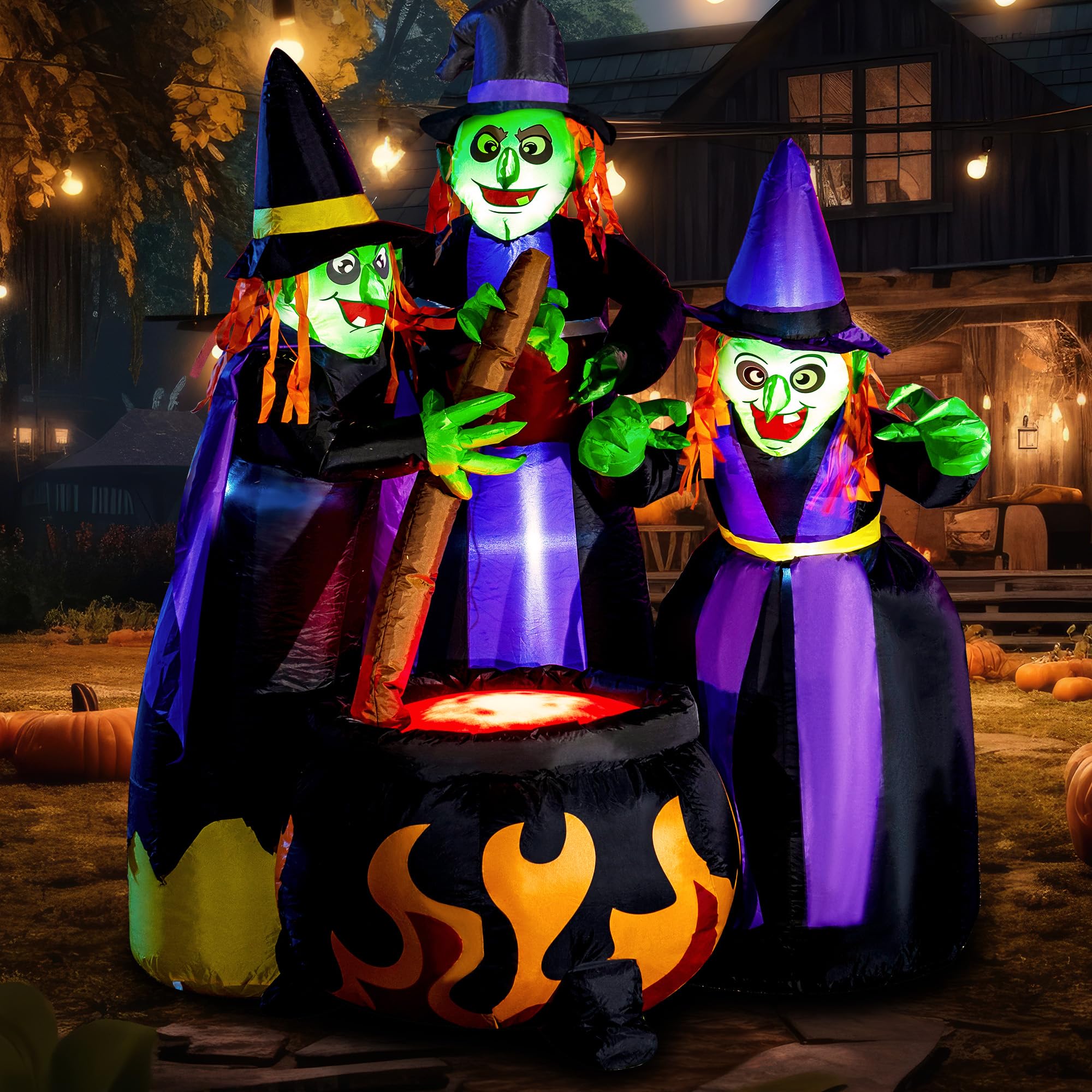 Joiedomi 6 FT Tall Halloween Inflatables Three Witch Around Cauldron ...