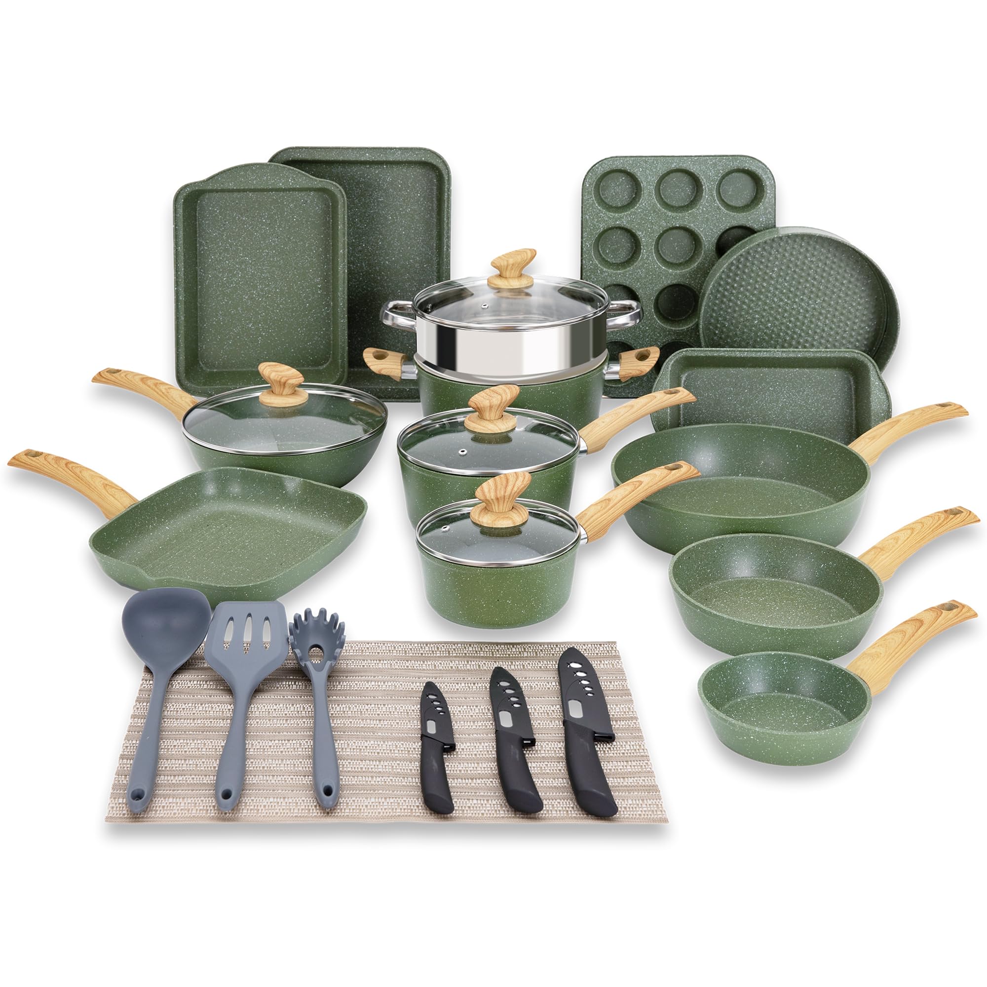 Kitchen Academy Pots and Pans Set Nonstick, 30 Pieces Induction Kitchen ...