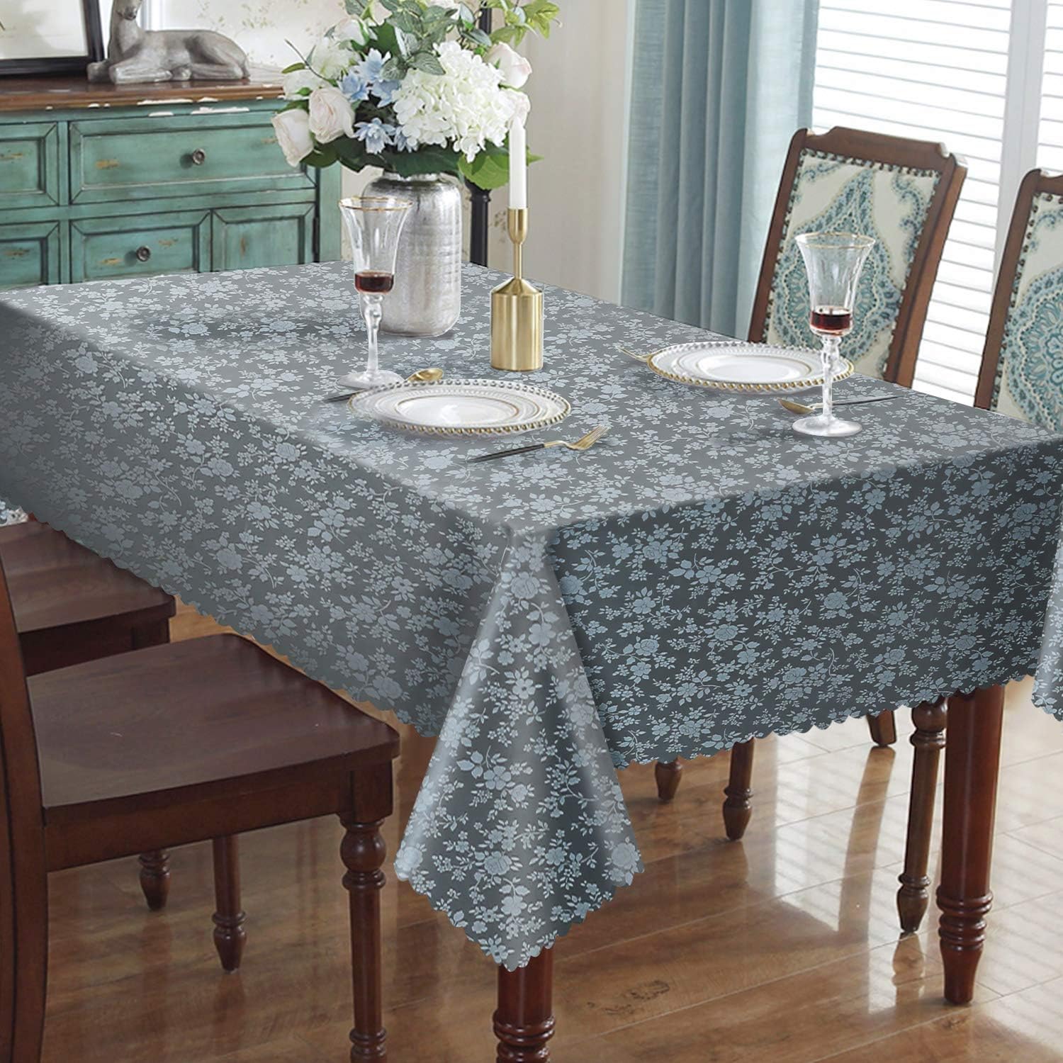 Vinyl Tablecloth Washable Easy Care Waterproof Oil-Proof Spill-Proof ...