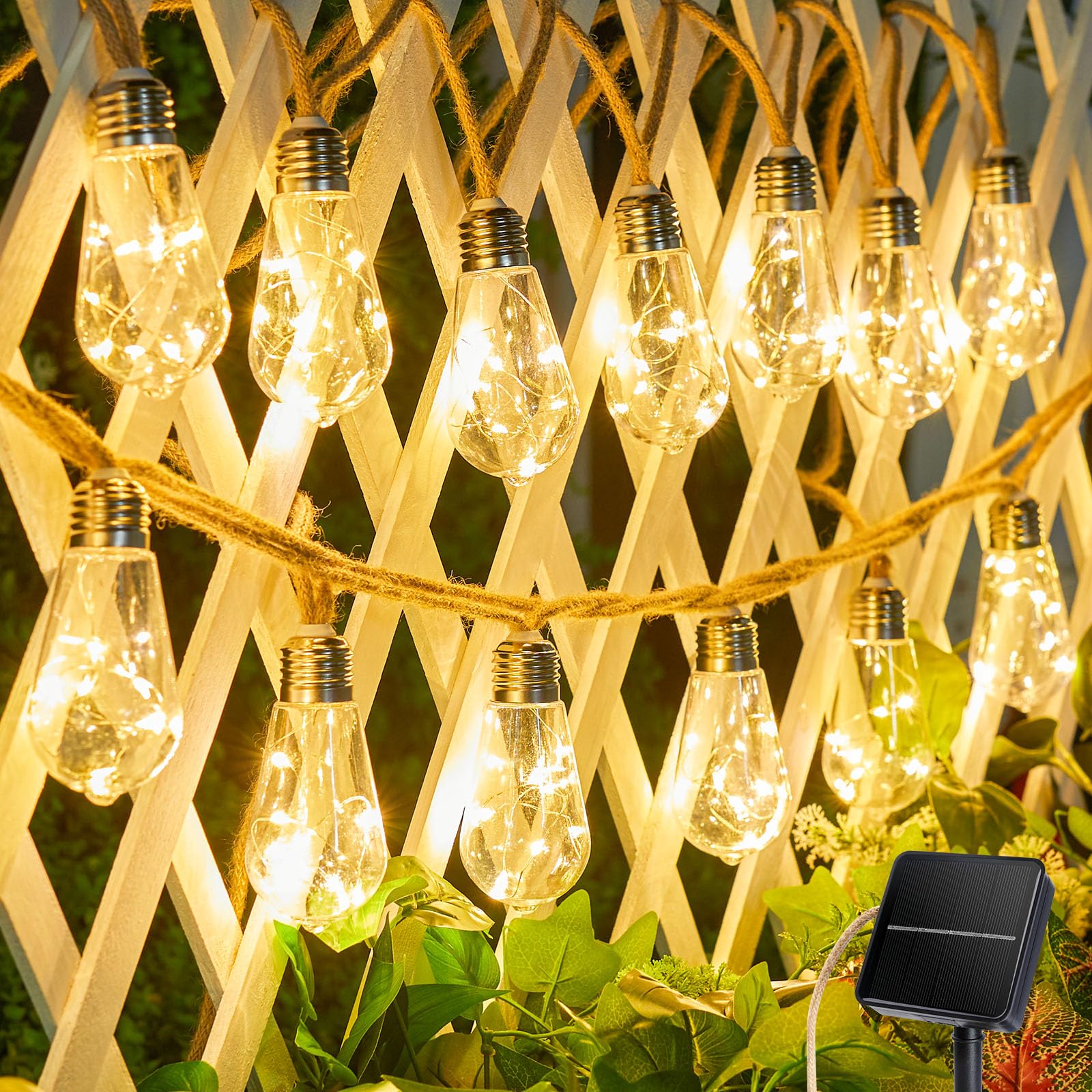 Brightown 30FT Solar String Lights Outdoor with 15 Shatterproof Bulbs ...