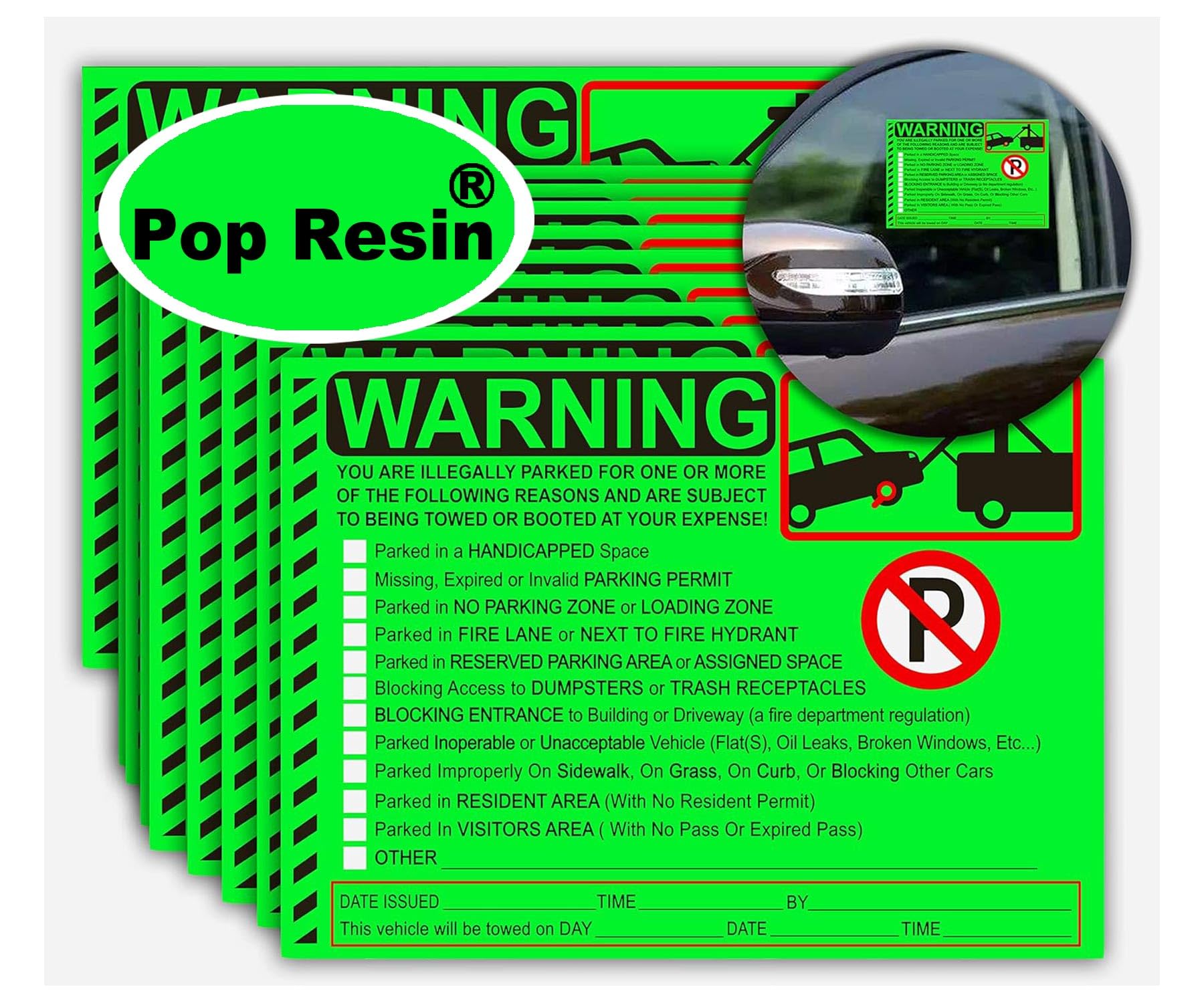 Fluorescent Green Private Parking Warning Stickers Kuvanspok Parking ...