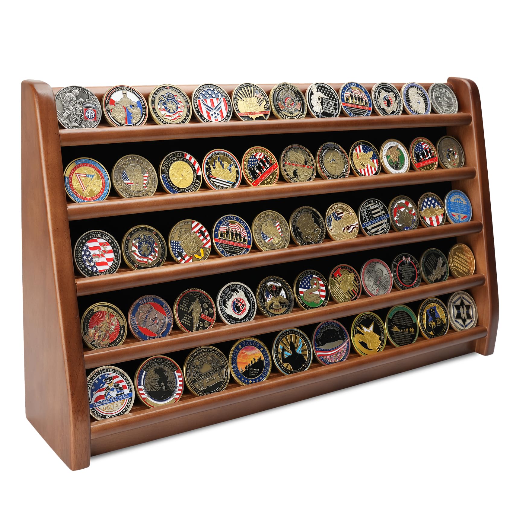 DecoWoodo Challenge Coin Display Case, 5 Row Military Coin Wooden ...