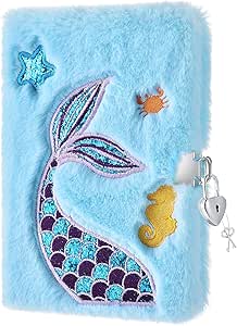 Amazon.com: WERNNSAI Plush Mermaid Notebook - A5 Glitter Journal ...
