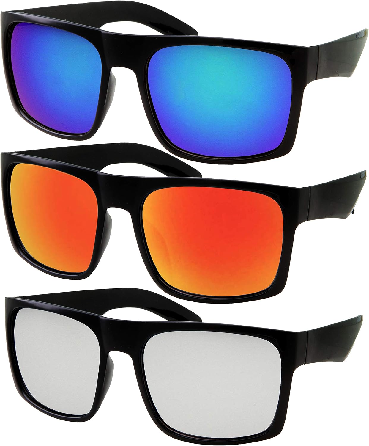 Amazon 3 Pack XL Men s Big Wide Head Sunglasses Mirrored Lens Amazon 3 Pack XL Men s Big Wide Head Sunglasses Mirrored Lens