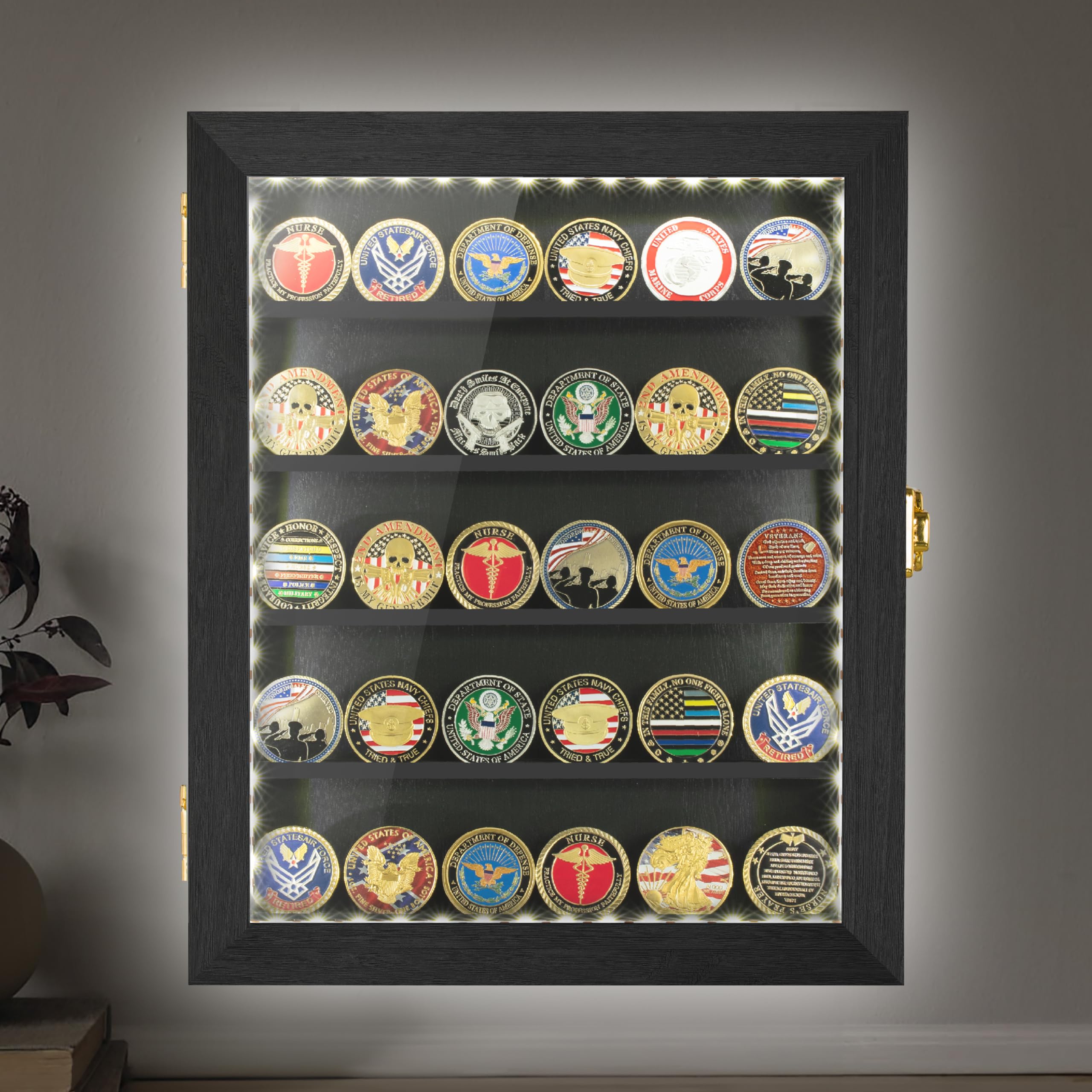 Military Challenge Coin Display Case with LED 11x14IN, Medal Shadow Box ...