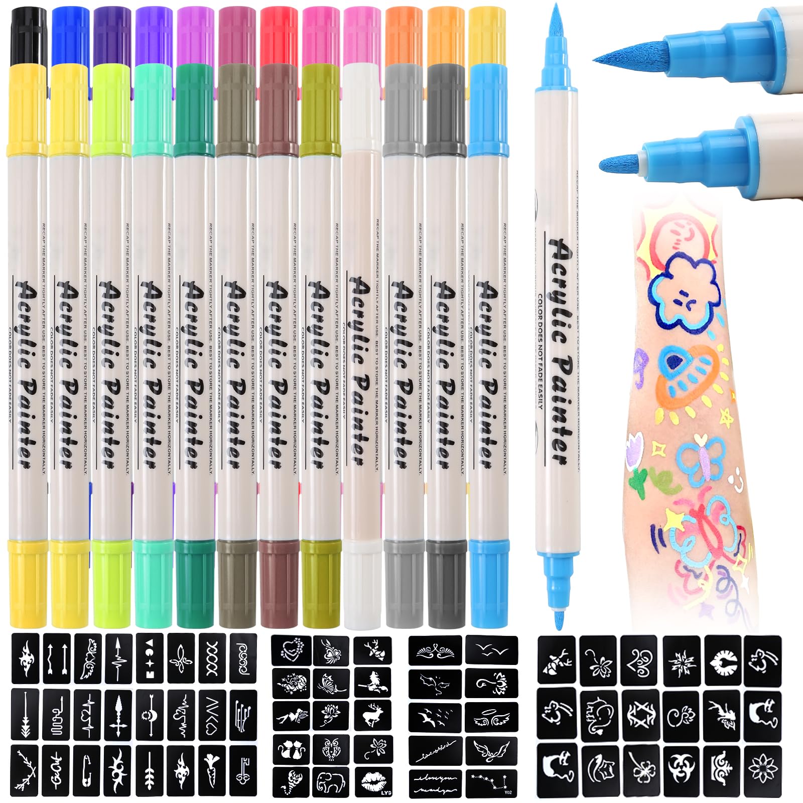 Erinde Temporary Tattoo Markers for Skin, 24 Colors Body Marker Pen ...