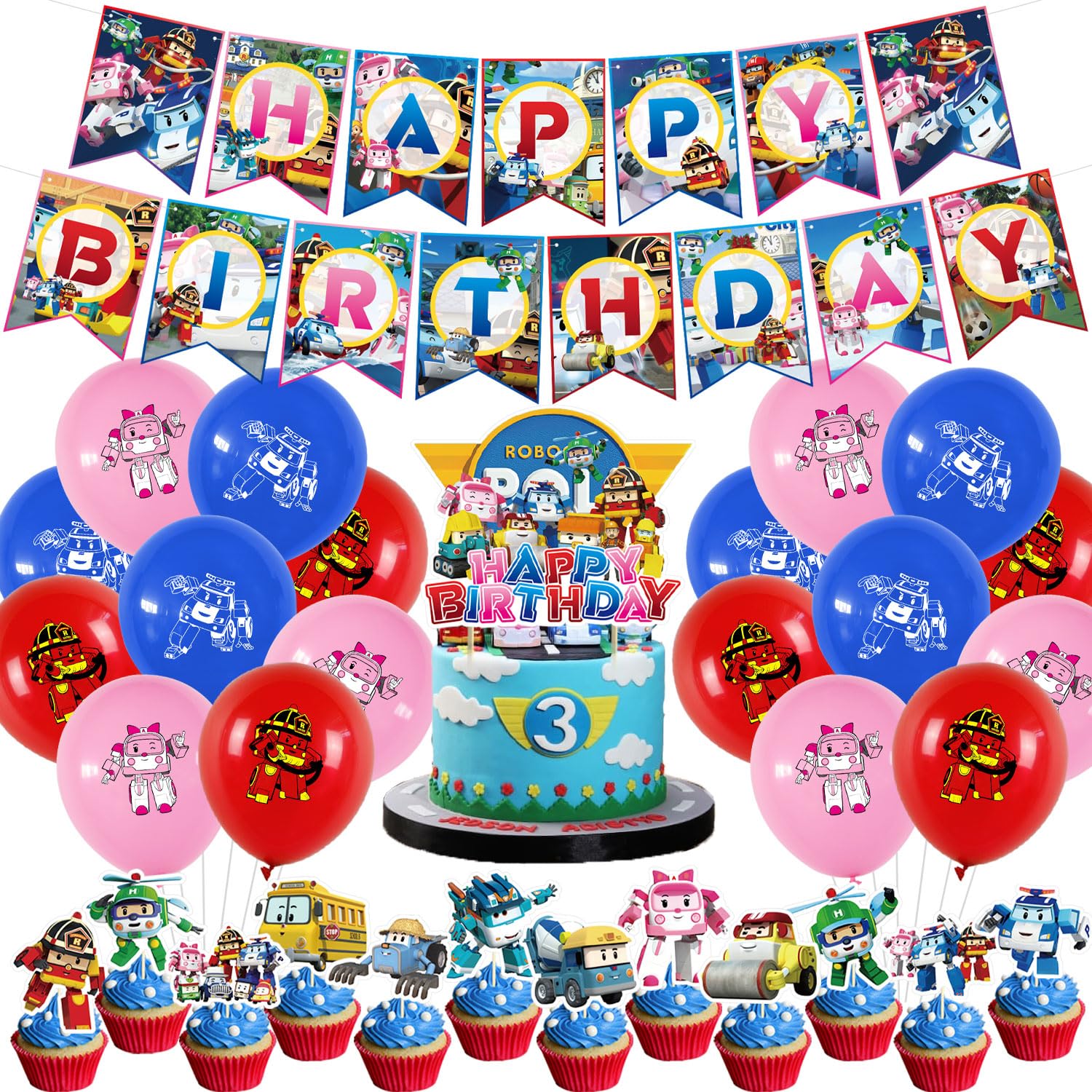 Mua ICASSE Robocar of Poli Birthday Party Supplies, Cartoon Car Theme ...