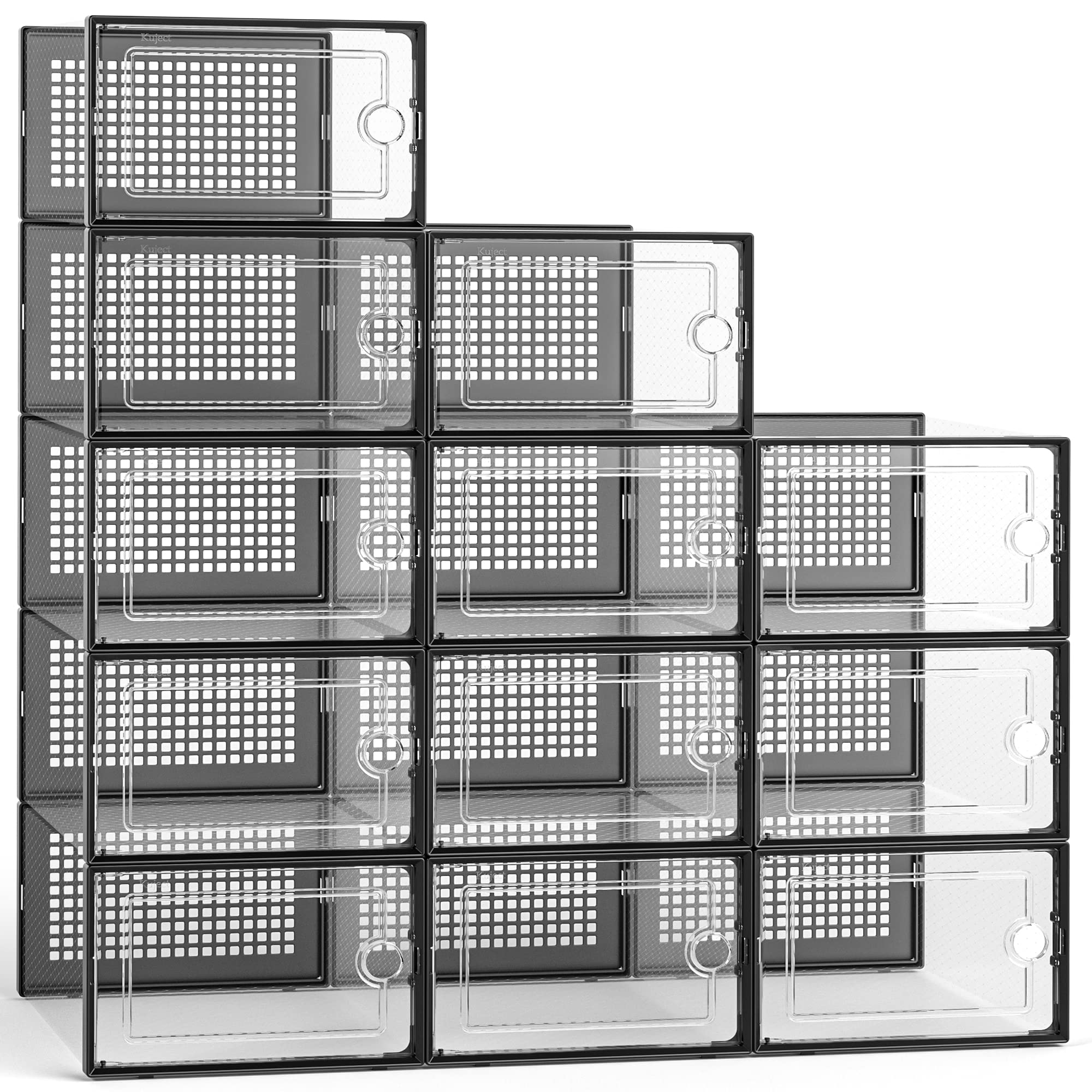 Kuject Large Shoe Organizers Storage Boxes for Closet, 12 Pack Clear ...