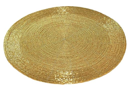 Buy SIMPI HOME DECOR Decorative Handmade Beaded Round Gold Placemat ...