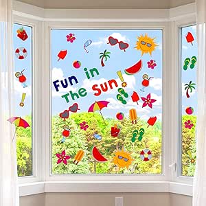 Amazon.com: 200 Pieces Summer Window Clings Fun in The Sun Static ...