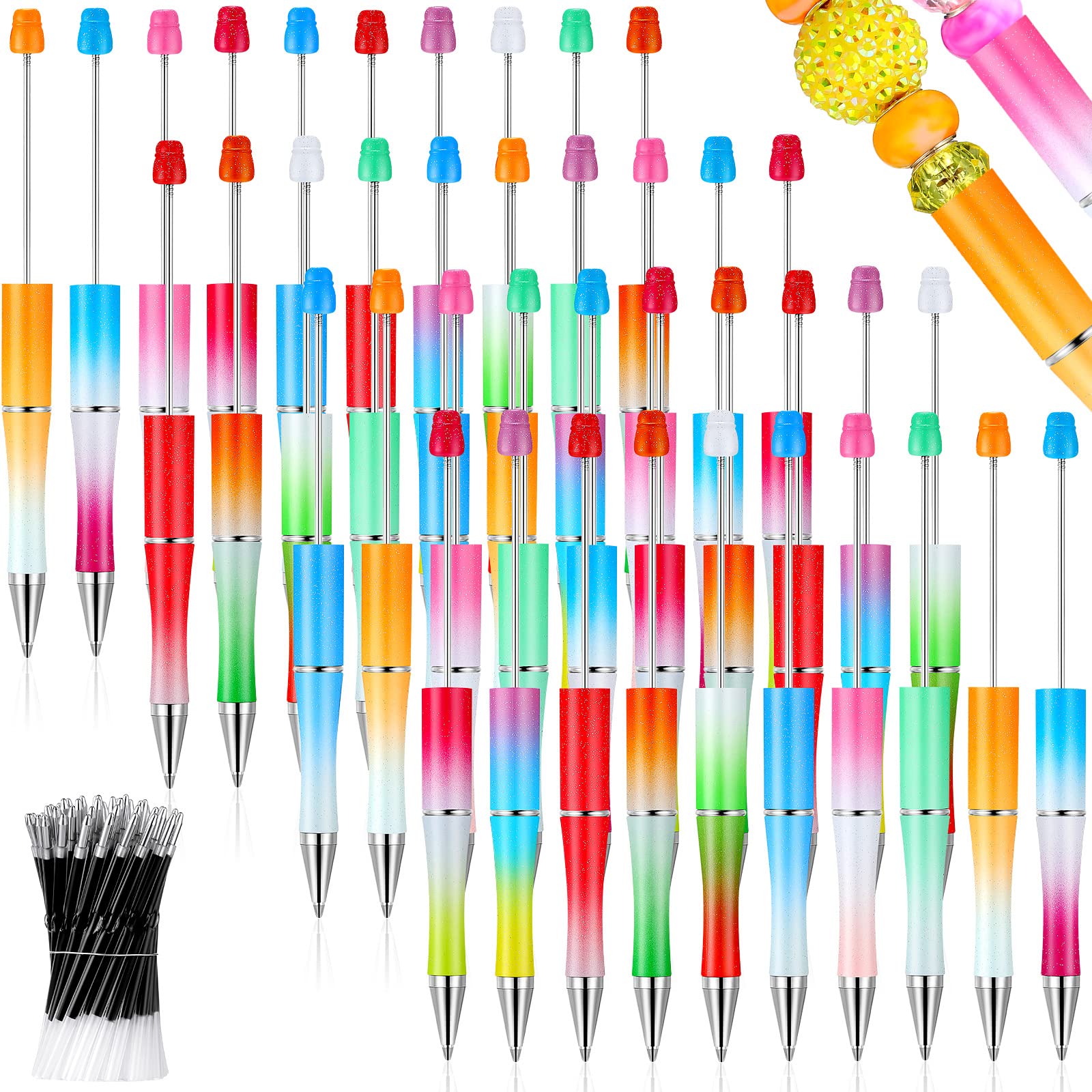 Crtiin 100 Pieces Plastic Beadable Pen Bulk Kit 50 Bead Ballpoint Shaft ...