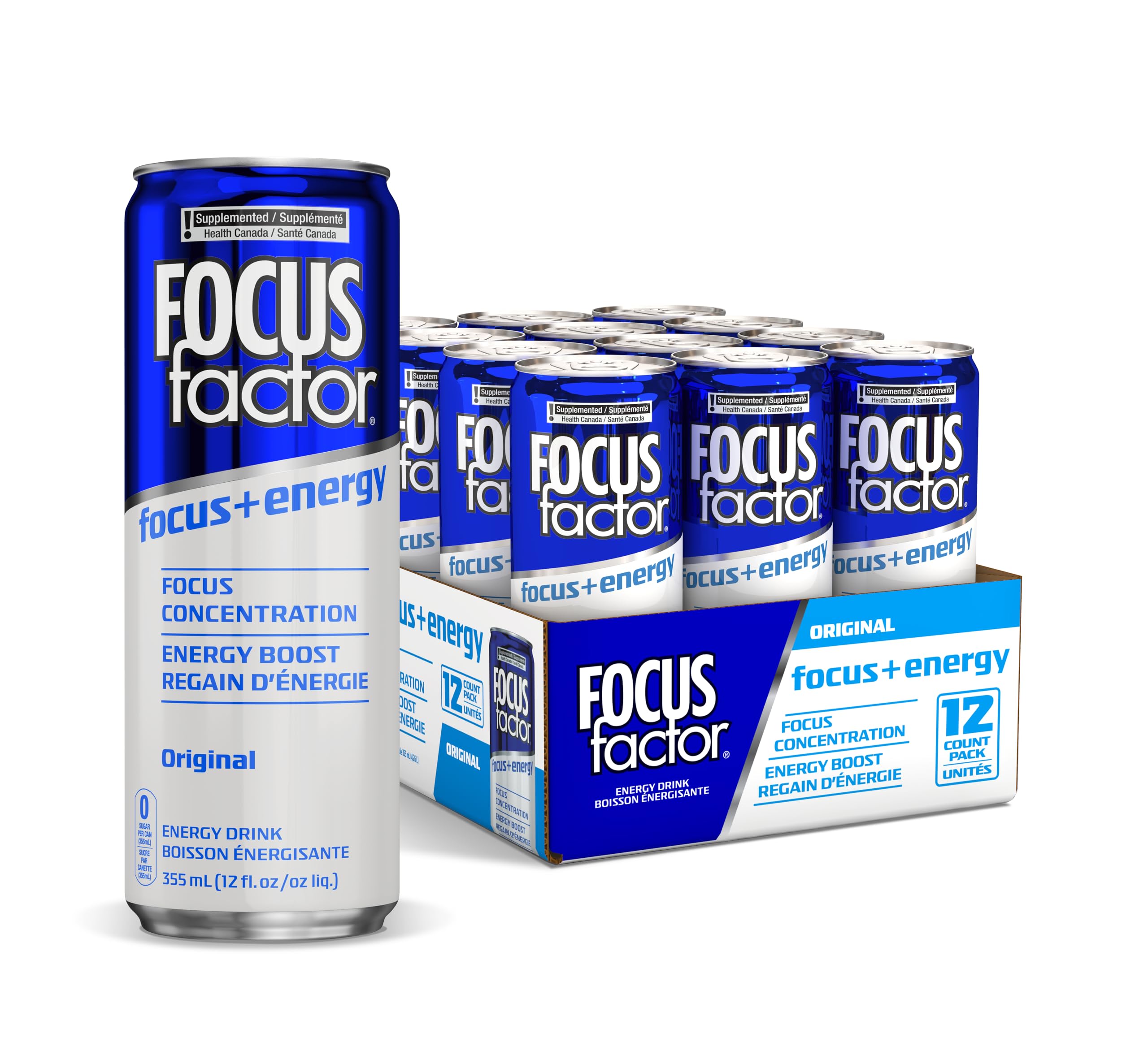 Focus Factor Energy Drink - 12 x 355ml Cans (Original Flavour) - with ...