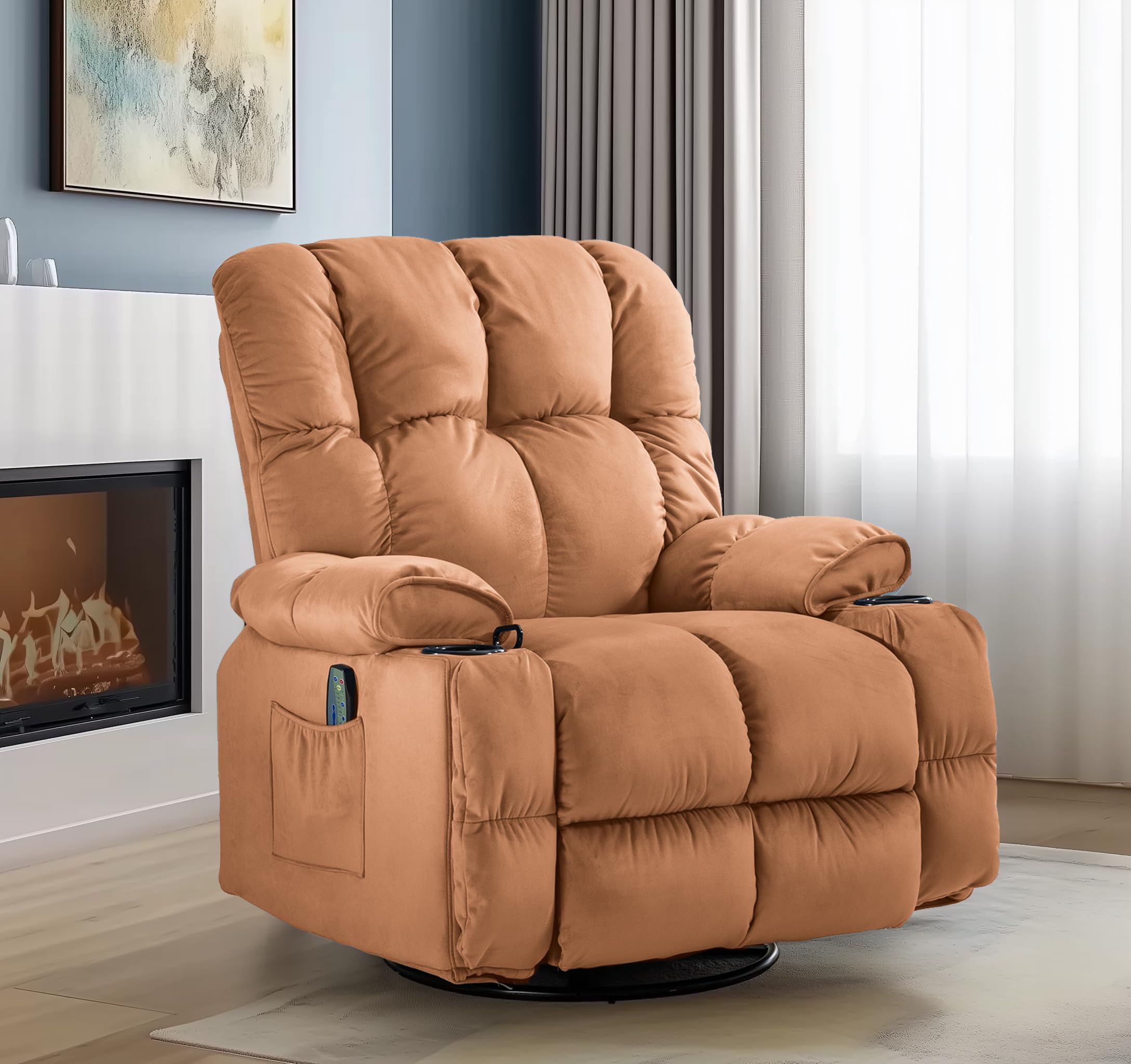 COMHOMA Recliner Chair, Swivel Rocker Recliner with Cup Holders, Heat ...
