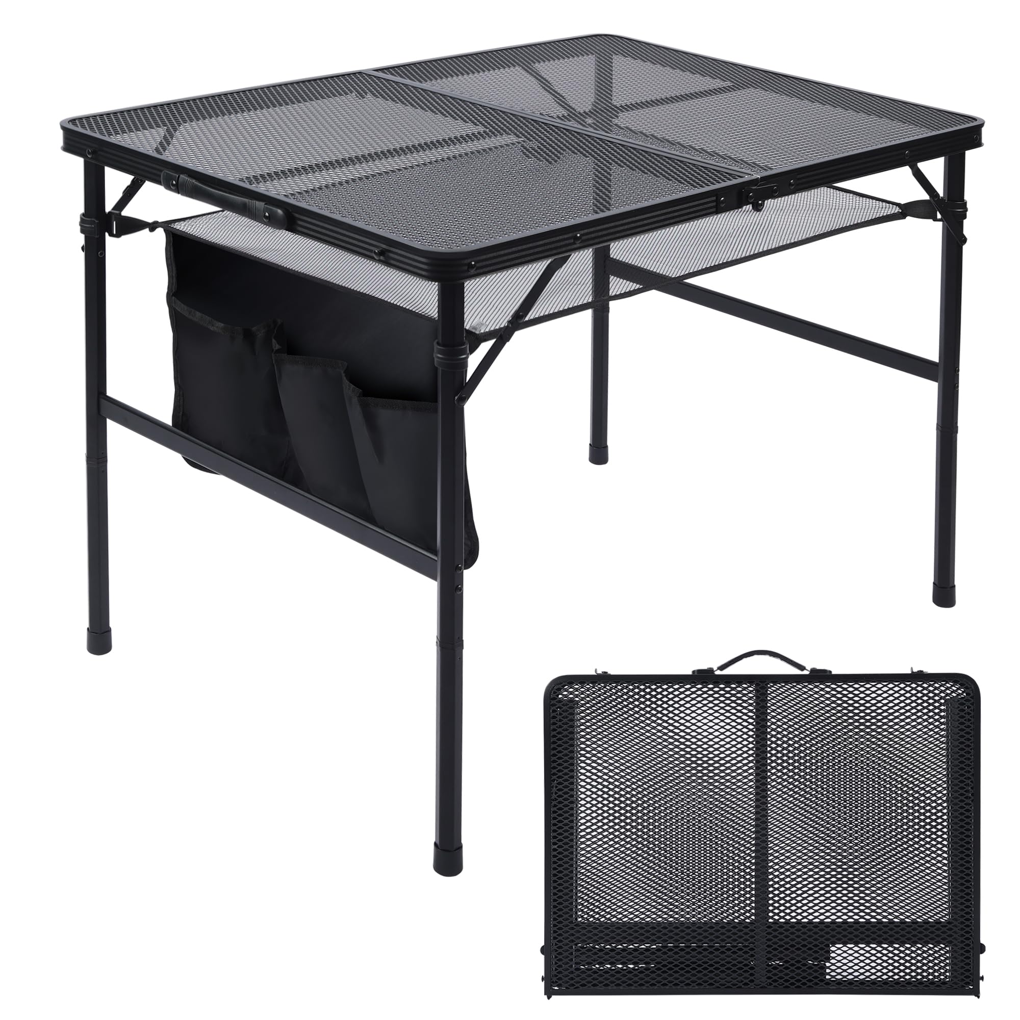 JOUYEK Folding Grill Table, 3x2 FT Portable Camping Table, Height ...