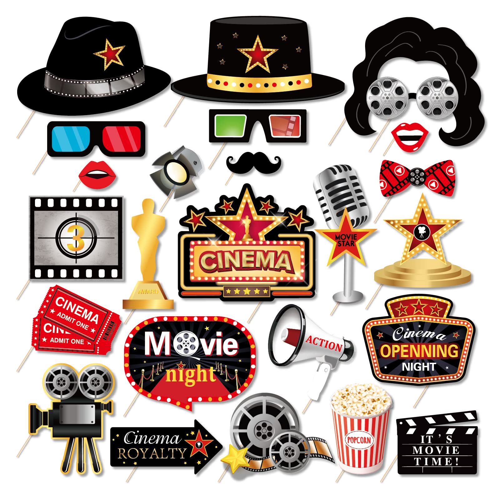 Mua 25 Pcs Movie Theme Photo Booth Props with Stick, Movie Night Party ...