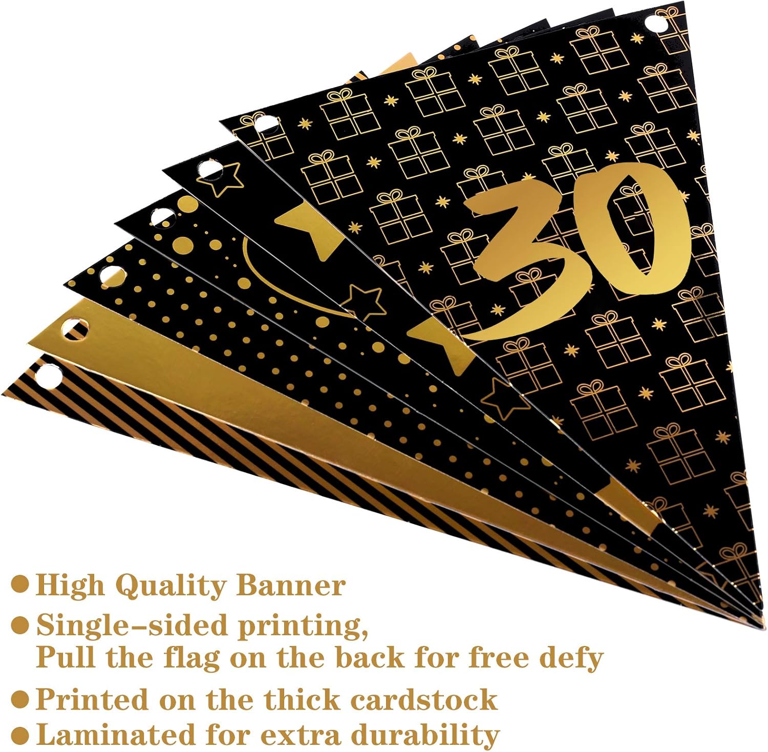 ADXCO 12 Pieces 30th Birthday Decorations Kit Include Black Gold Happy ...