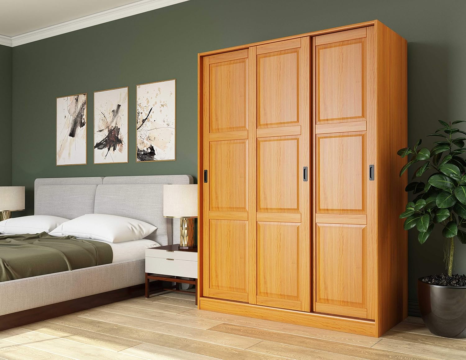 100 Solid Wood 3 Sliding Door Wardrobe Armoire Closet Mudroom Storage 100 Solid Wood 3 Sliding Door Wardrobe Armoire Closet Mudroom Storage