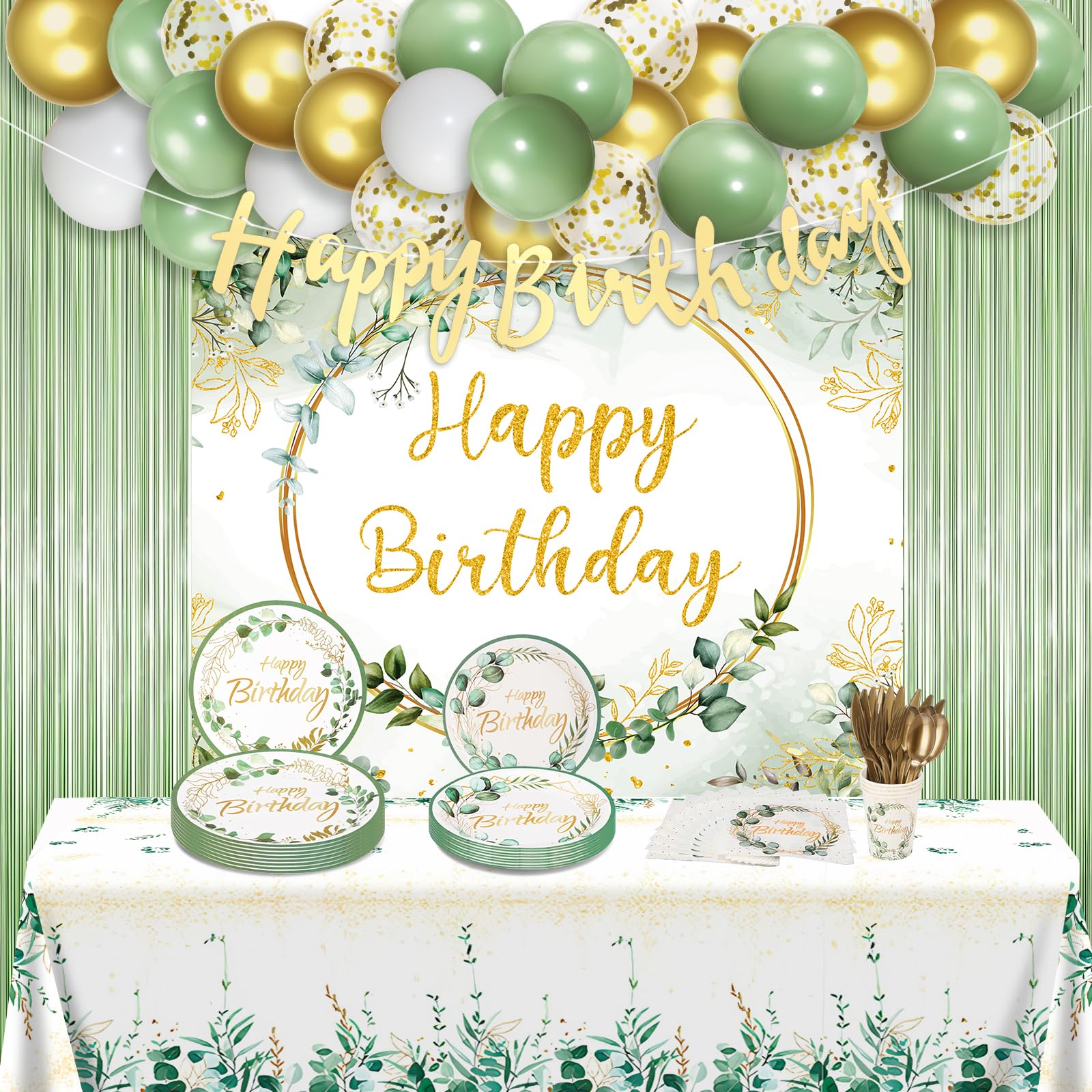 Sage Green Birthday Decorations 118PCS Olive Green Happy Birthday ...