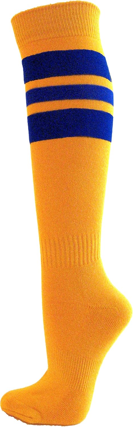 Couver Blue Stripes on Gold Yellow Knee High Sports/Softball Socks, 1 ...