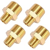 Sanpaint 4 pcs Solid Brass Pipe Fitting, Hex Nipple, 1/4" x 1/4" NPT Male Pipe Adapter (O.D x O ...
