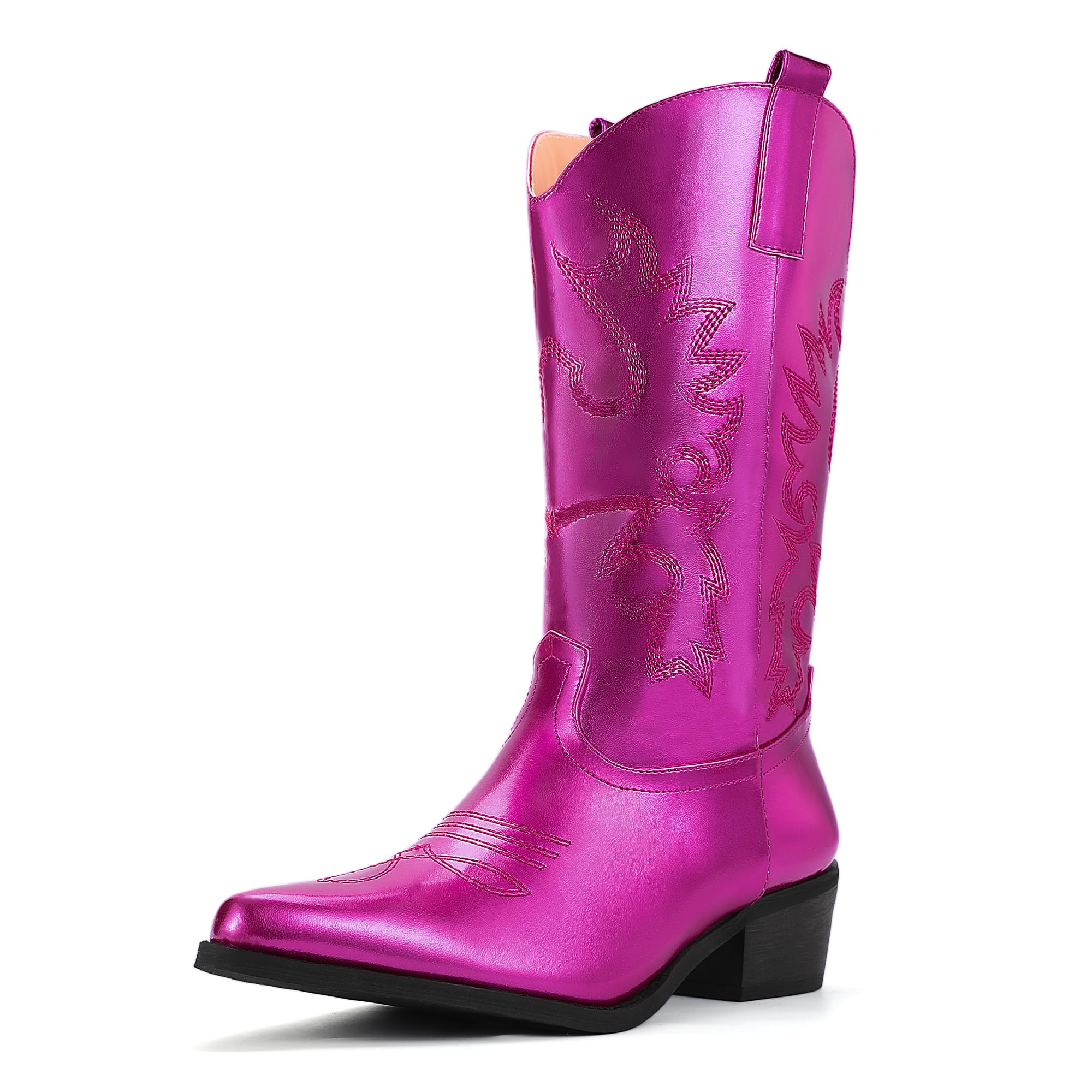 IDIFU Hot Pink Cowboy Boots for Women Cowgirl Boots Western Boots Mid ...