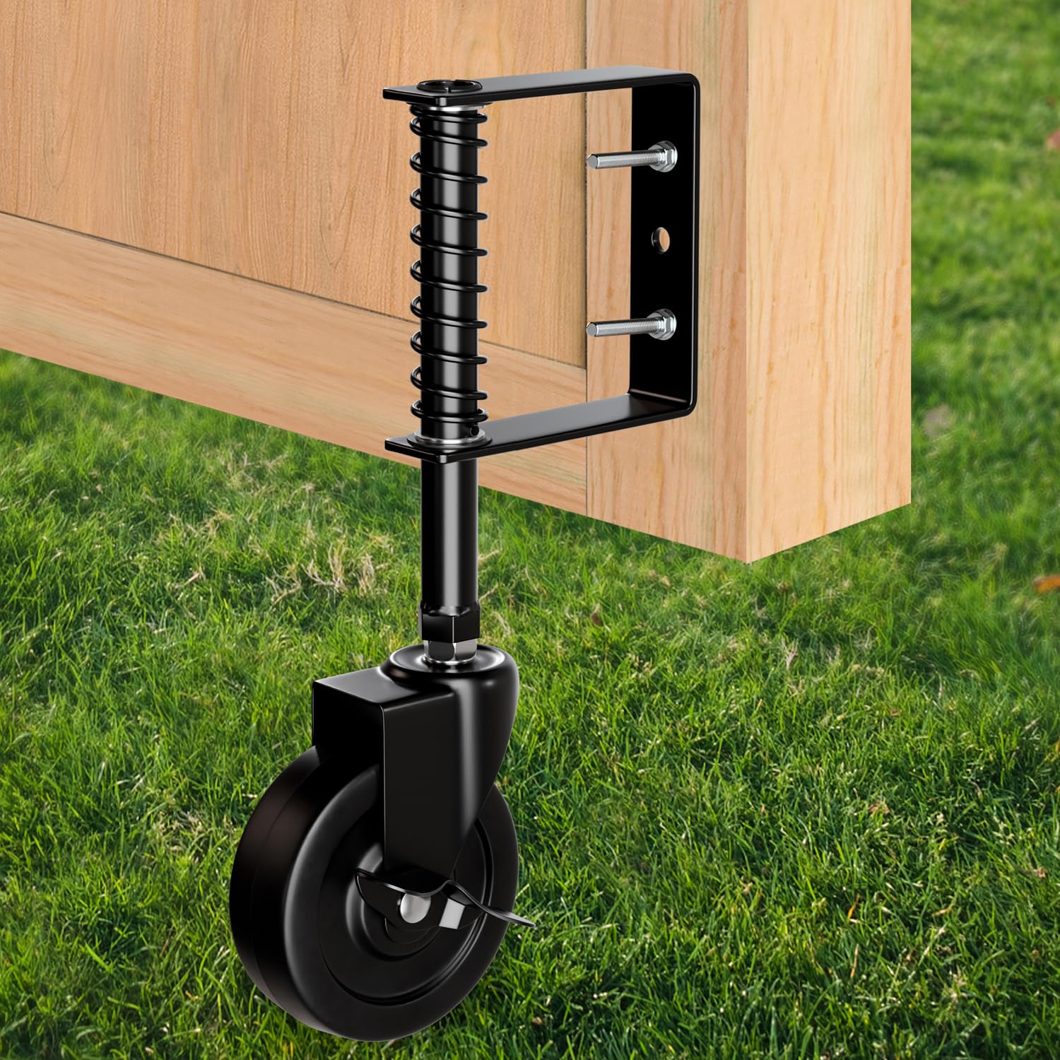 BOODVON 4" Heavy Duty Gate Caster with Side Brake, Spring Loaded Gate ...