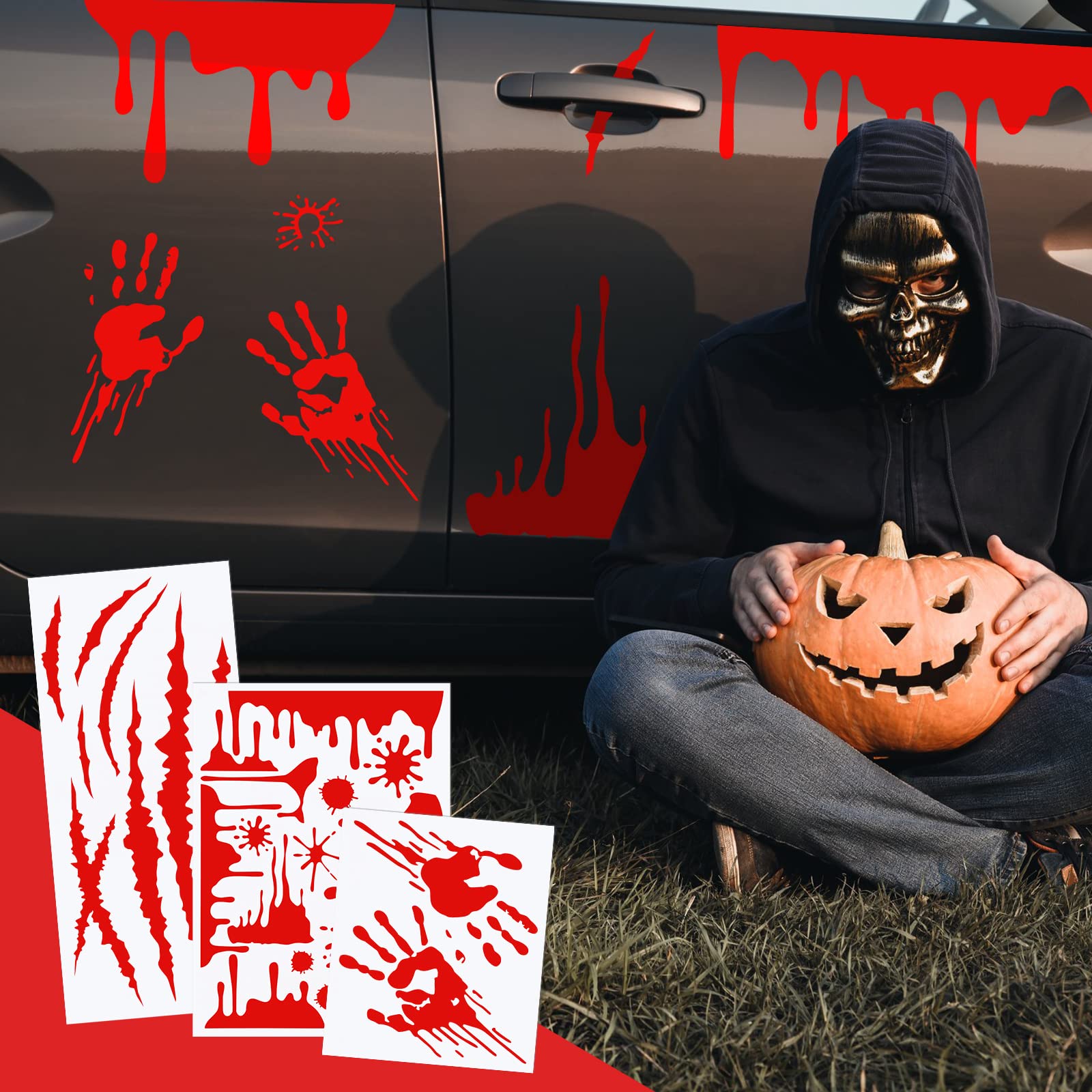 Mua 9 Sheets Halloween Theme Bleeding Car Stickers with Scraper Claw ...
