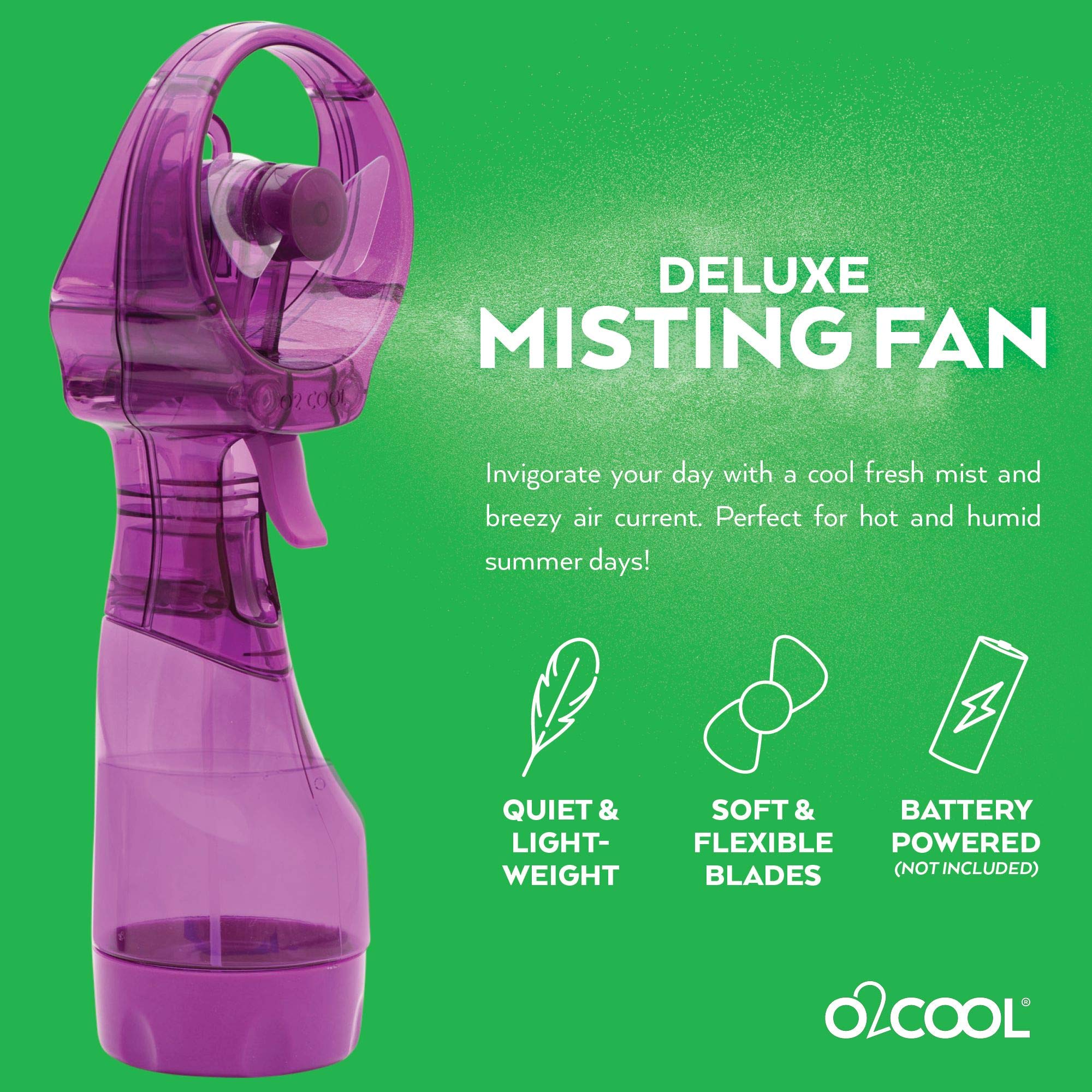 O2COOL Deluxe Handheld Battery Powered Water Misting Fan (Purple) on ...