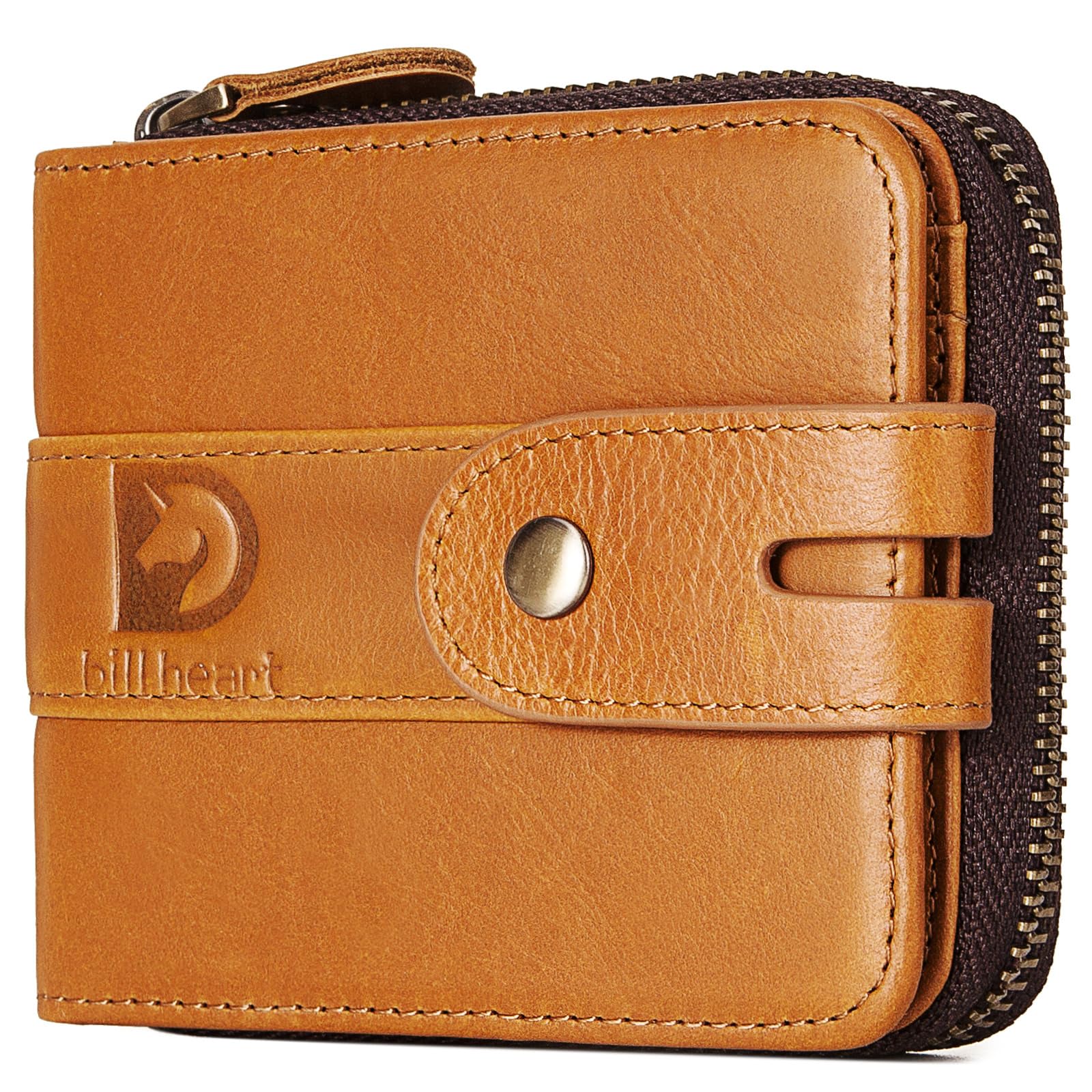 bill heart Zipper Wallets for Men RFID Blocking Genuine Leather Bifold ...