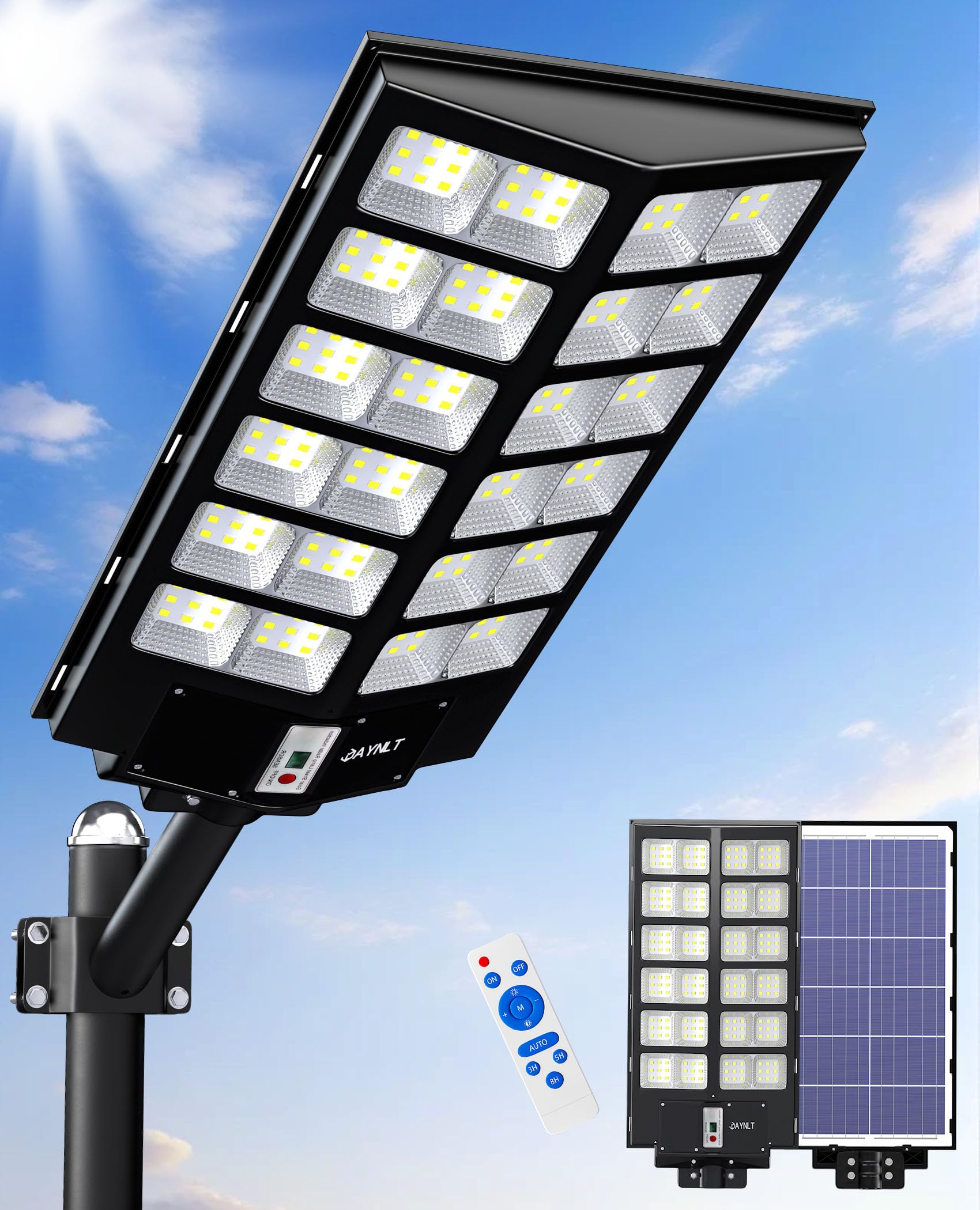 JAYNLT Y-9800W Solar Street Lights Outdoor,6500K Commercial Parking Lot ...
