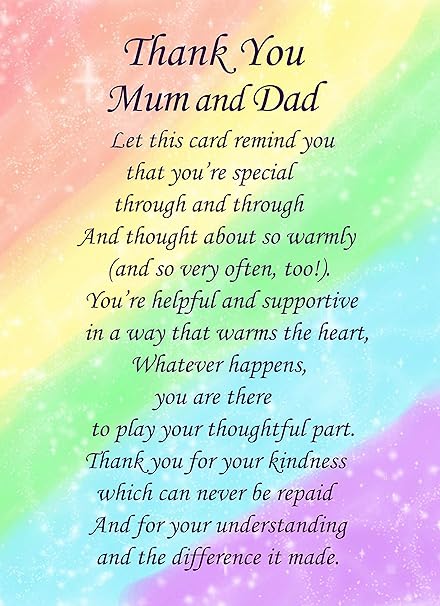 Thank You 'Mum and Dad' Poem Verse Greeting Card: Amazon.co.uk: Office ...