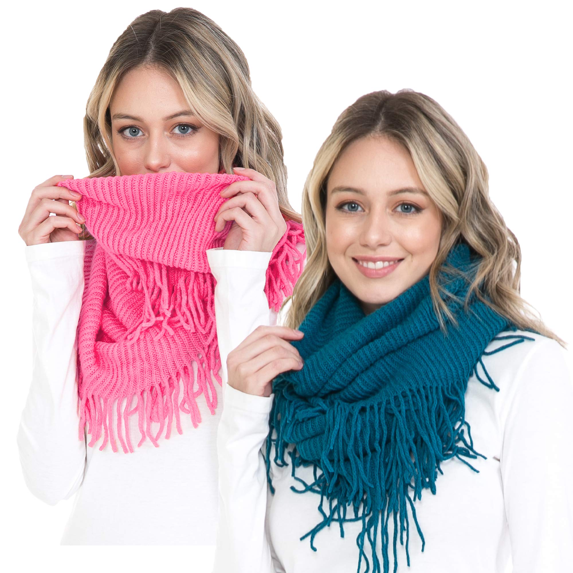 BASICO Women Fall Winter Infinity Pink Scarves, Warm Knit Circle Loop ...