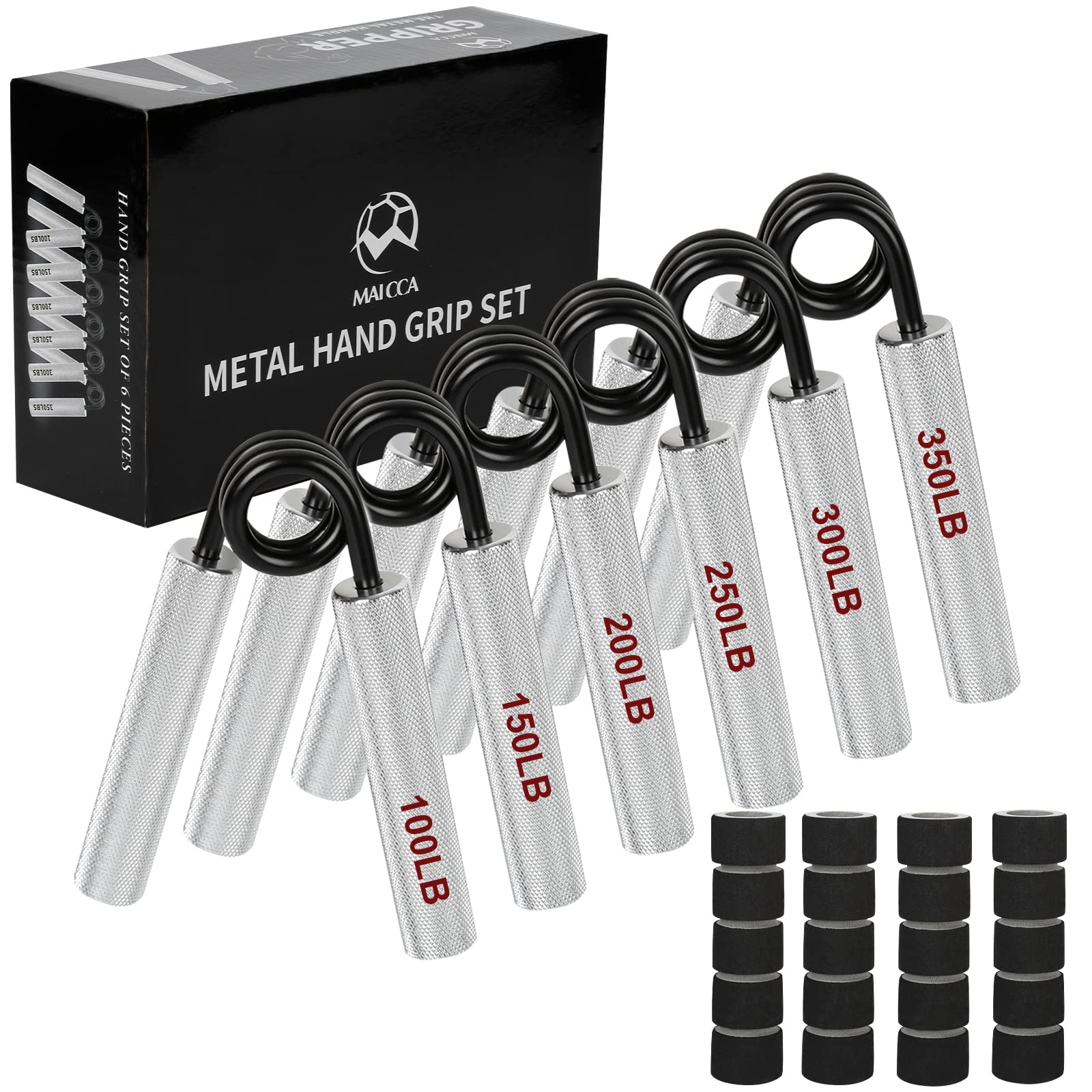 Hand Grip Strengthener Set,100LB-350LB 6 Pack No Slip Heavy-Duty Metal ...