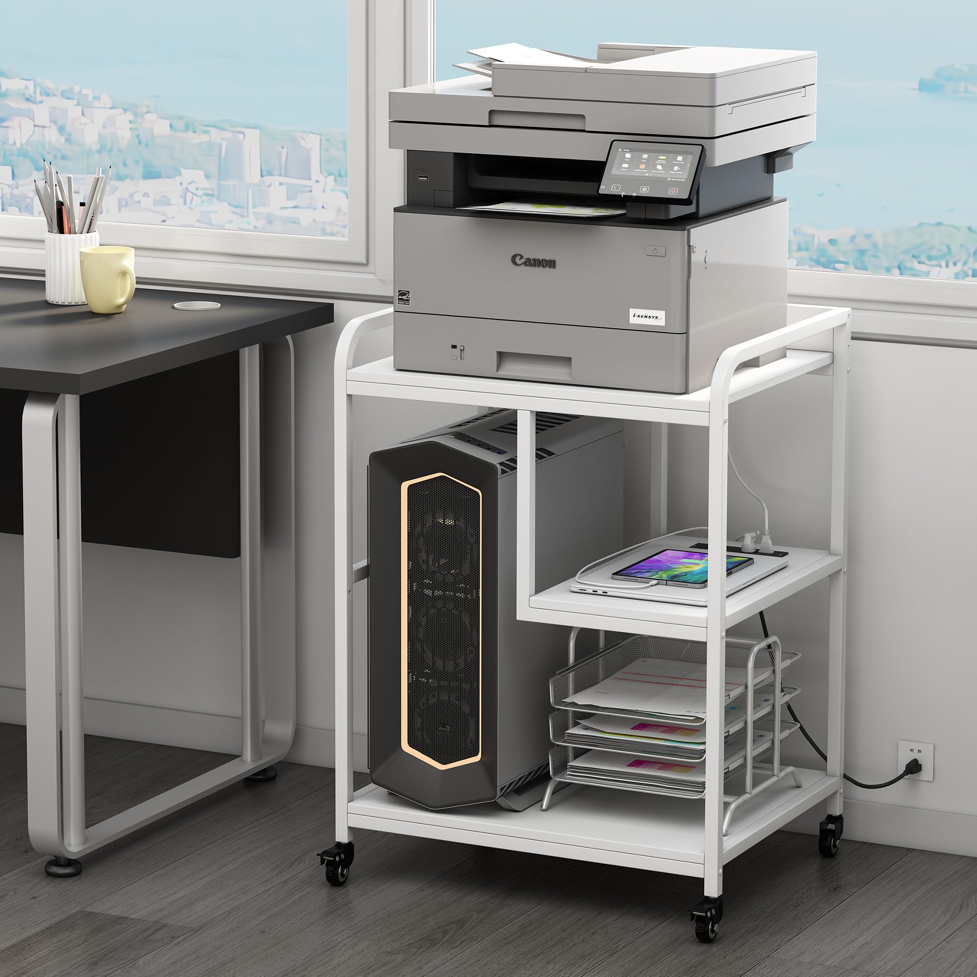 Fannova Large Printer Stand with Charging Station, Rolling Printer Cart ...
