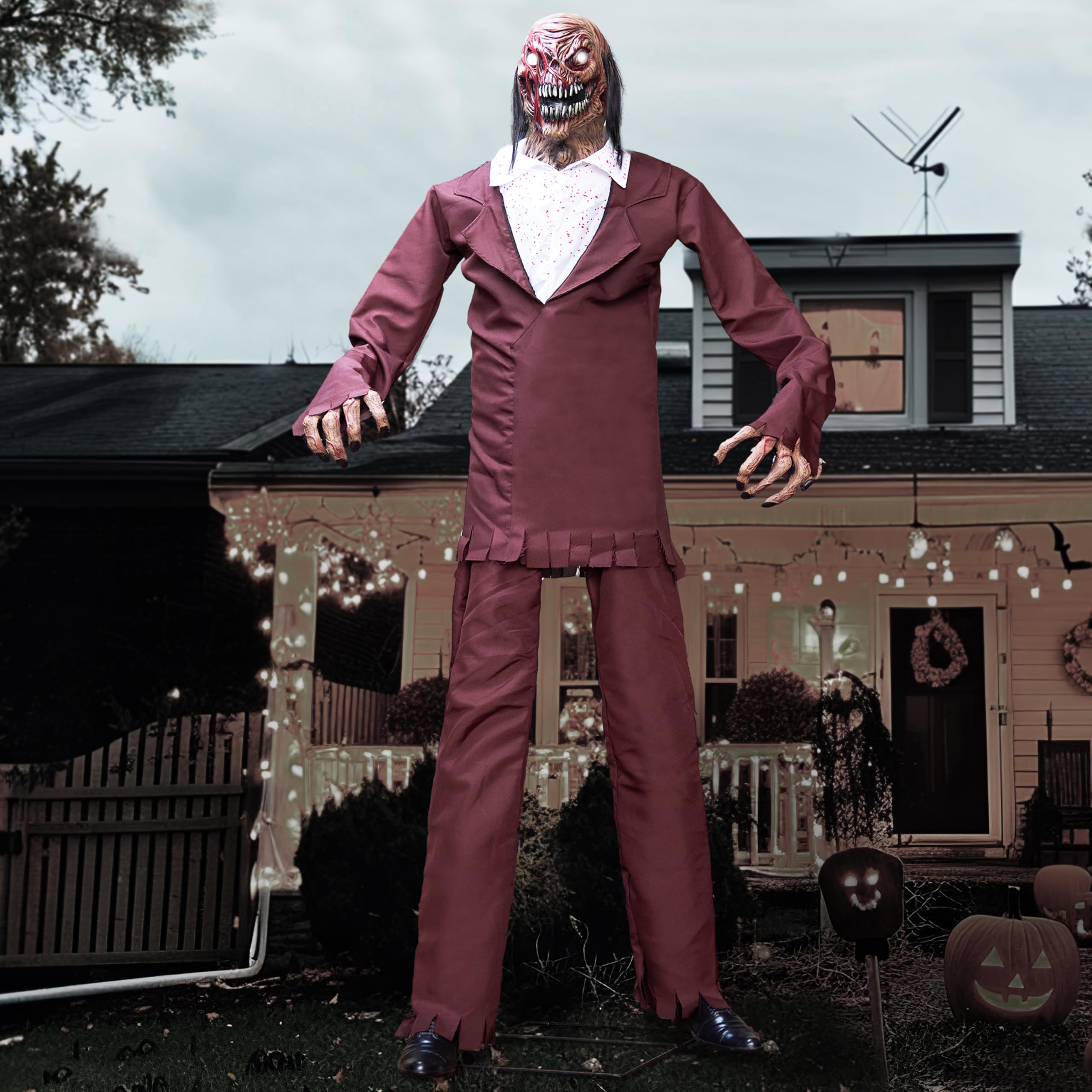 JOYIN Halloween Animatronics Standing Zombie with Suit, 7.5ft Giant ...