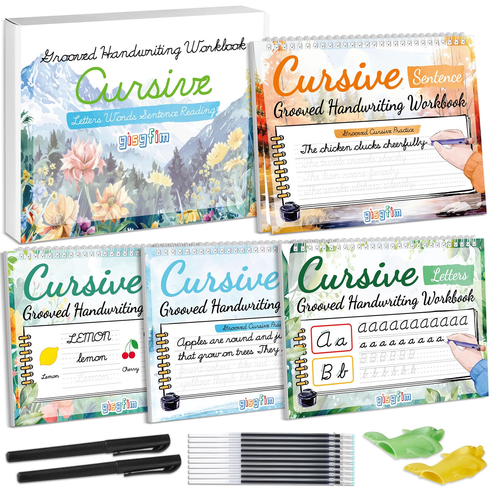 gisgfim 4 Pack Grooved Cursive Handwriting Workbook Kit Magic Reusable ...