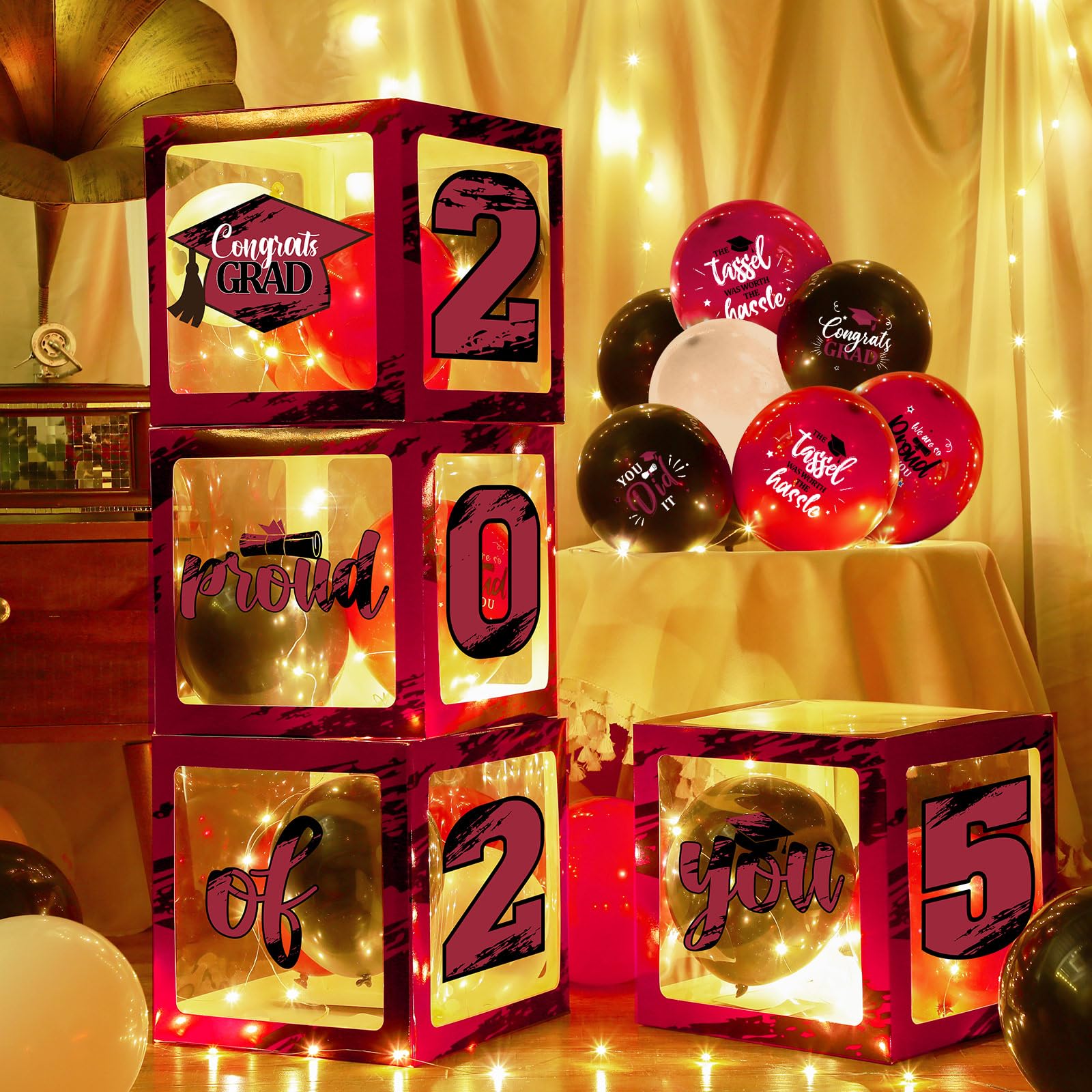 Woanger 44 Pcs Graduation 2025 Box LED Light Strings and Balloon Set Congrats Grad Party Box ...