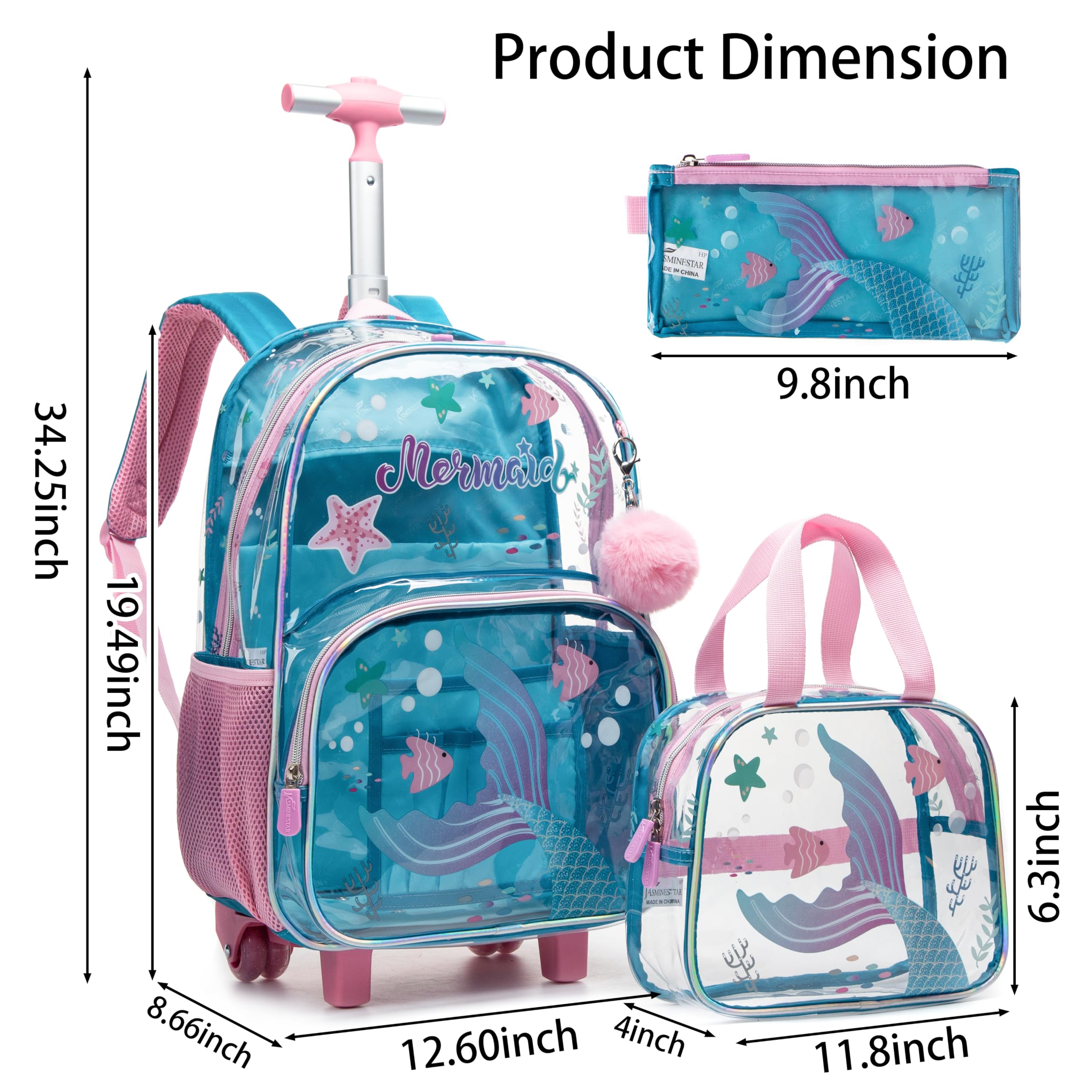 MOHCO Clear Rolling Backpack Wheeled School Bookbag for Boys and Girls ...
